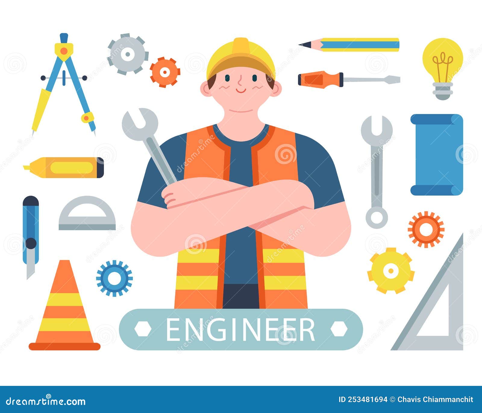 Flat Style Engineer Set Vector Illustration Stock Vector - Illustration ...