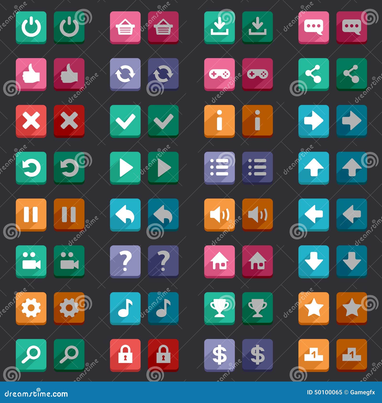 Flat Style Game Icons Buttons Icons, Interface Stock Vector ...