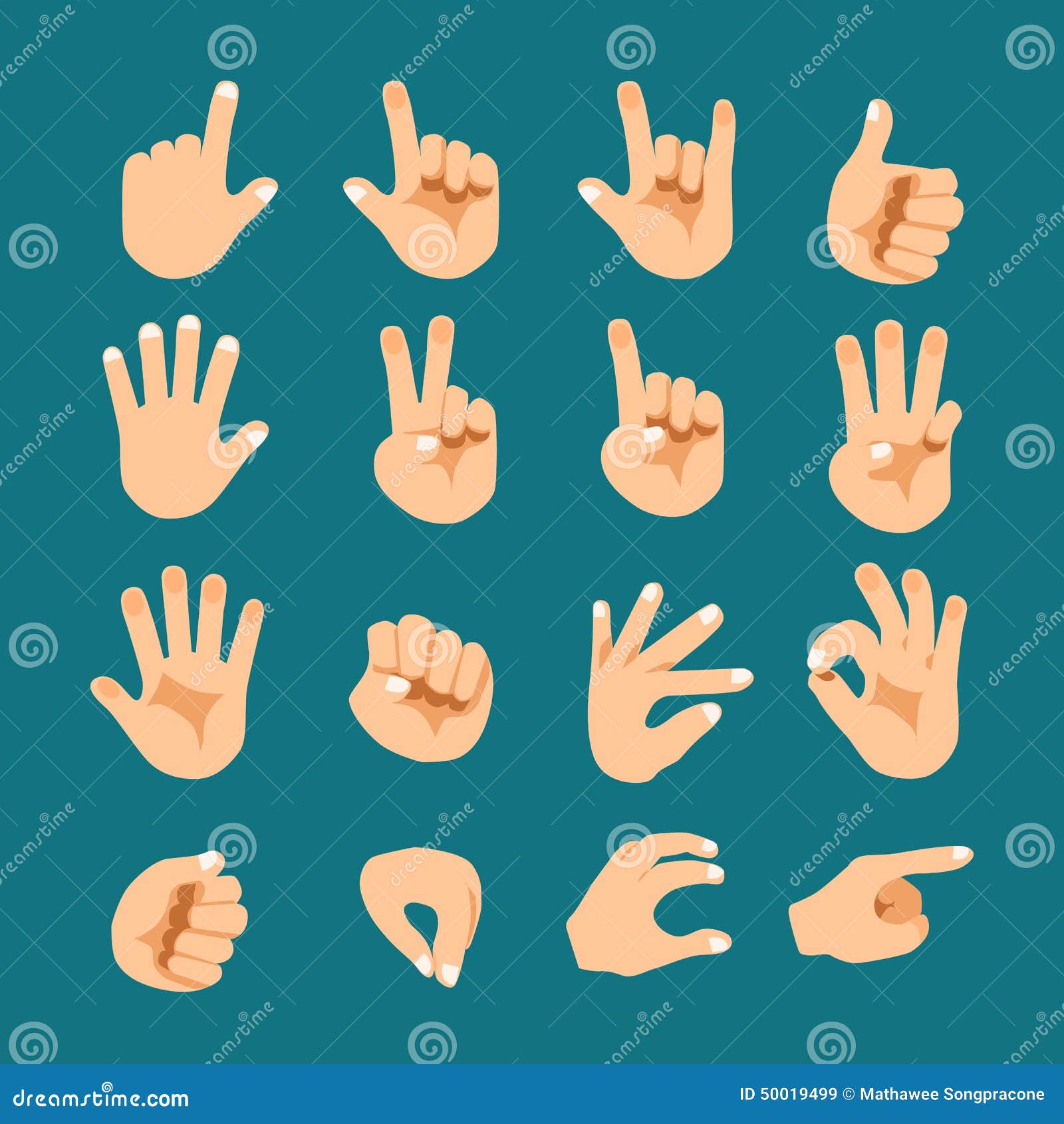 Flat Style Hand Gesture Icon Set Stock Vector - Illustration of body ...