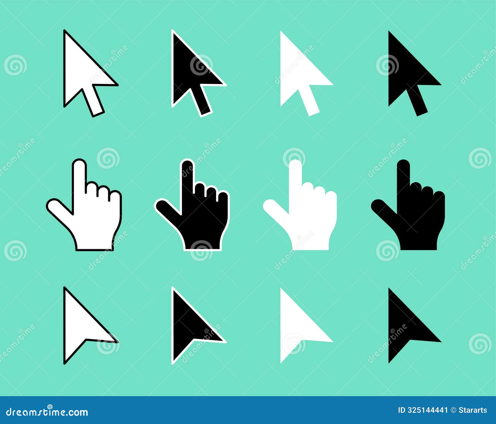 Flat Style Hand Pointer and Cursor in Collection Stock Illustration ...