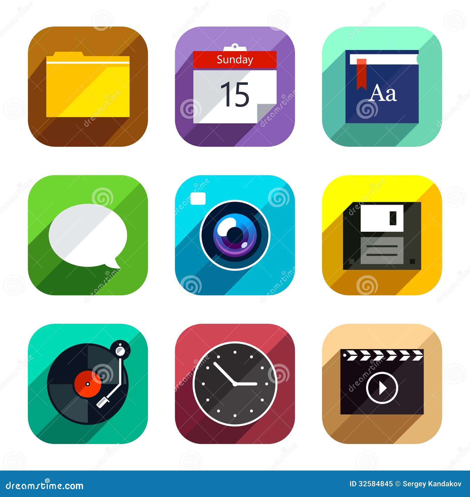 Flat style icons stock vector. Illustration of software - 32584845