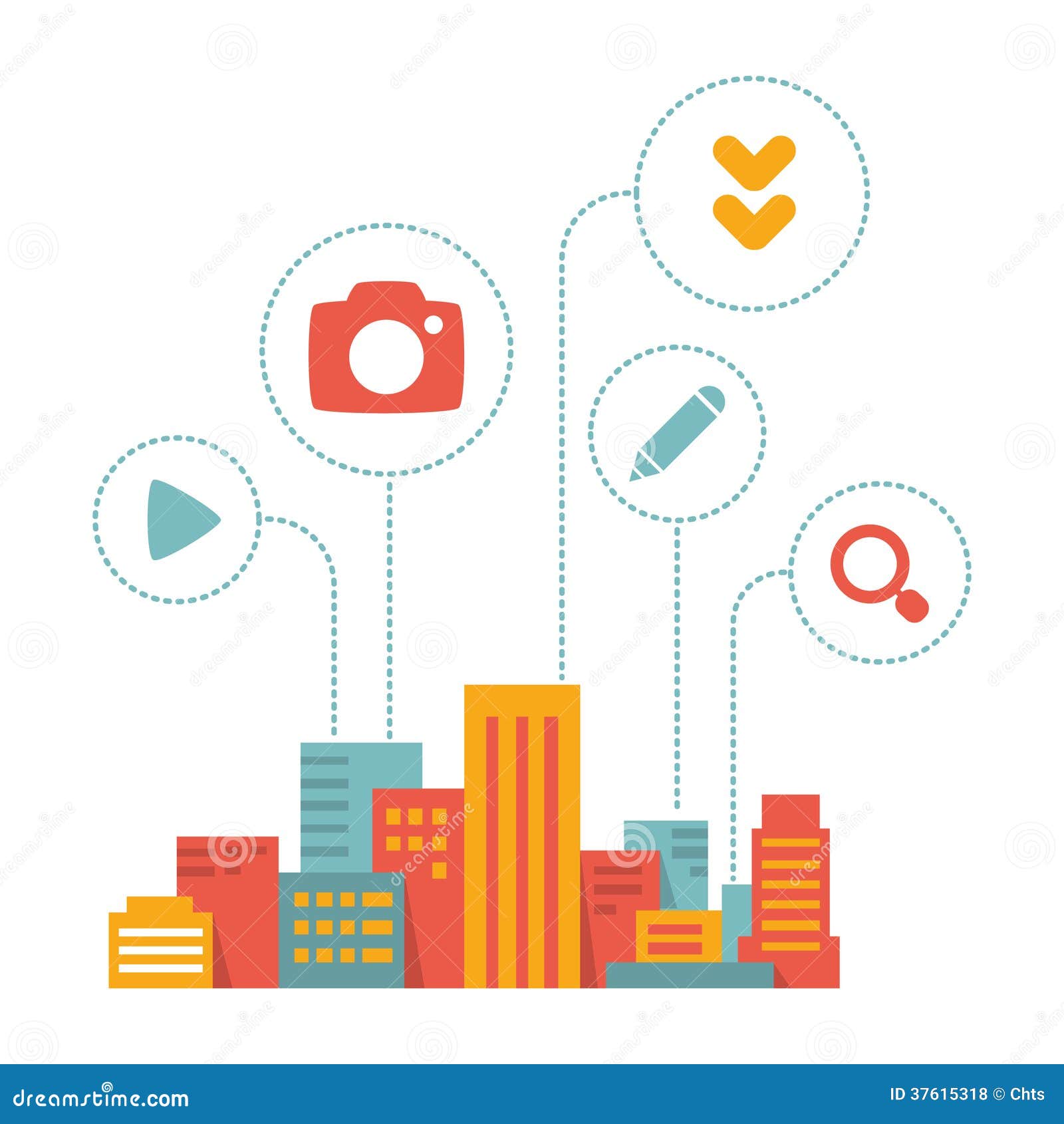 Flat Style Illustration Modern City with Icons of Stock Vector ...