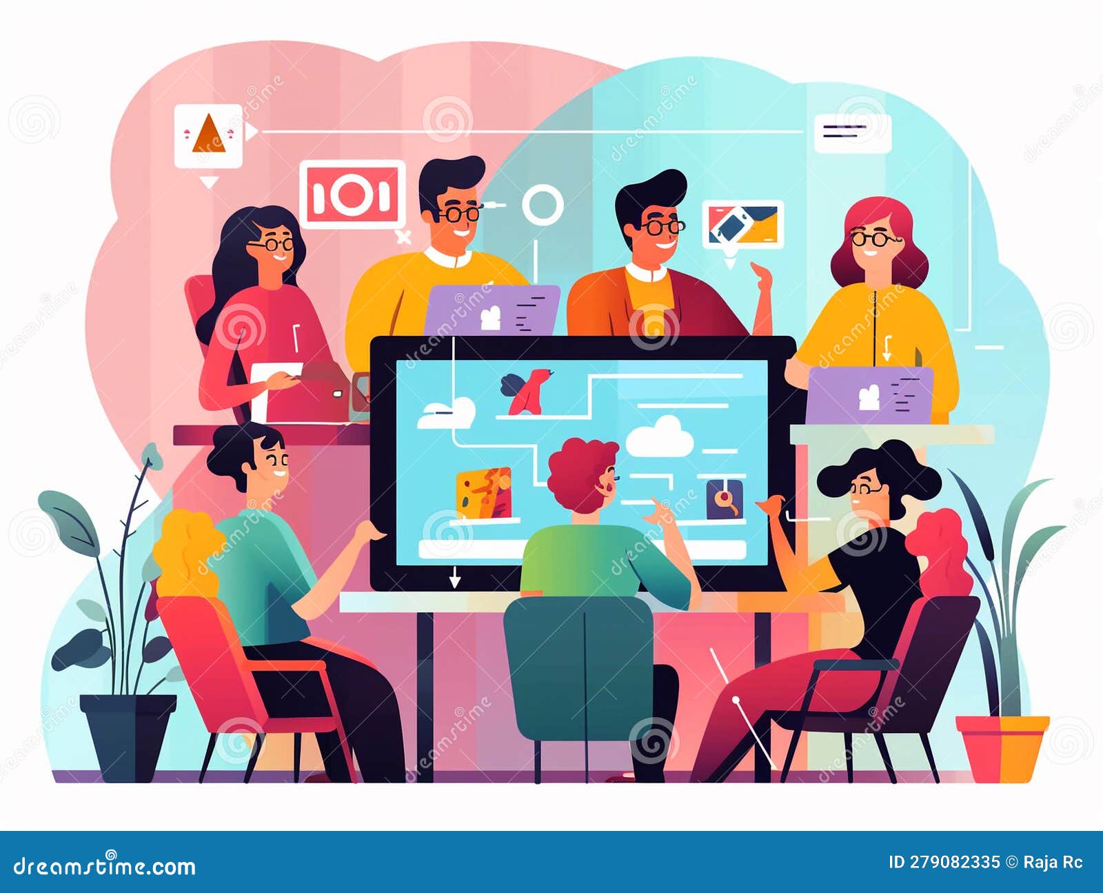 A Virtual Team Collaborating Stock Illustration - Illustration of ...