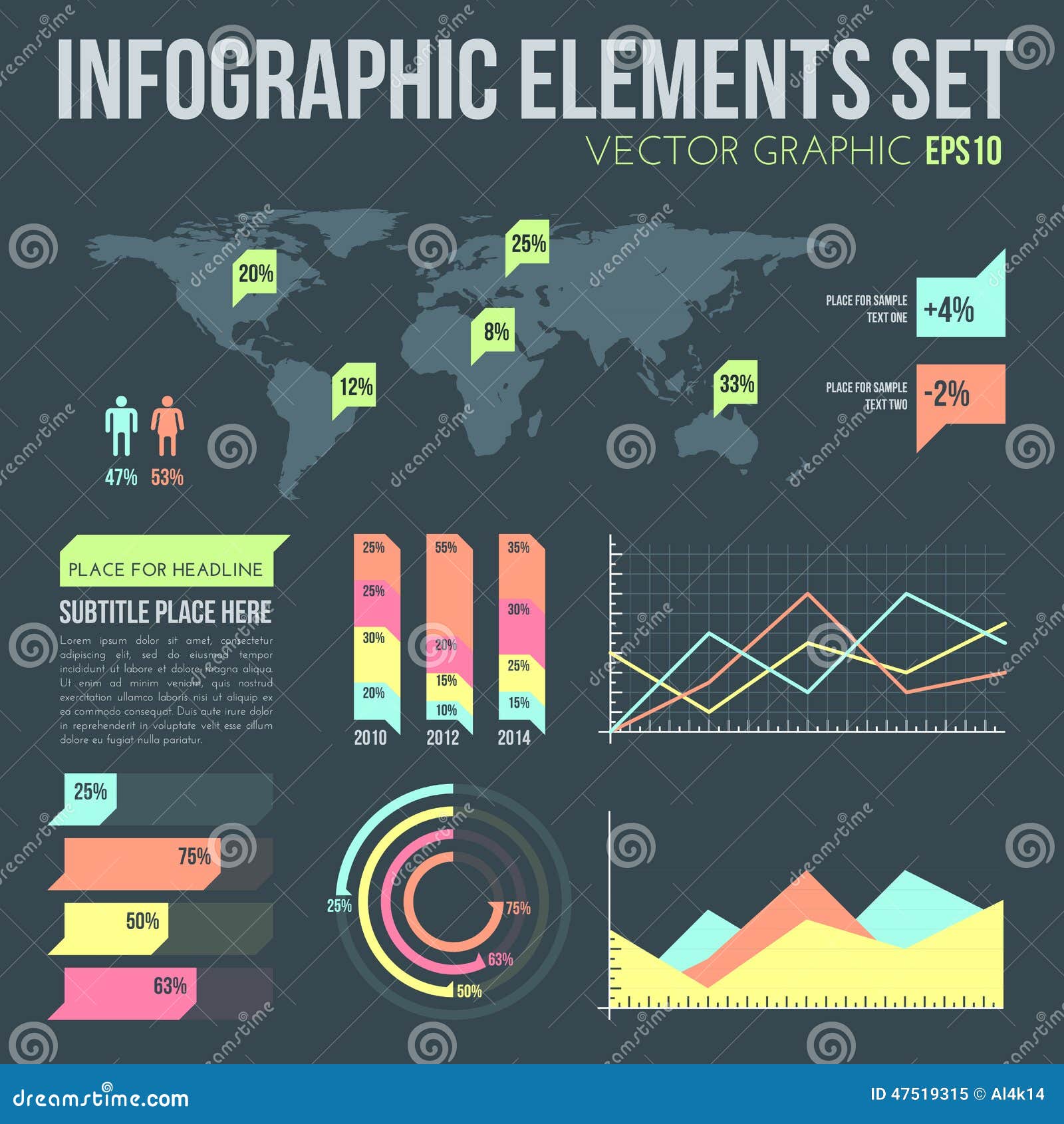 Flat Style Infographic Elements Set with Diagrams Stock Vector ...