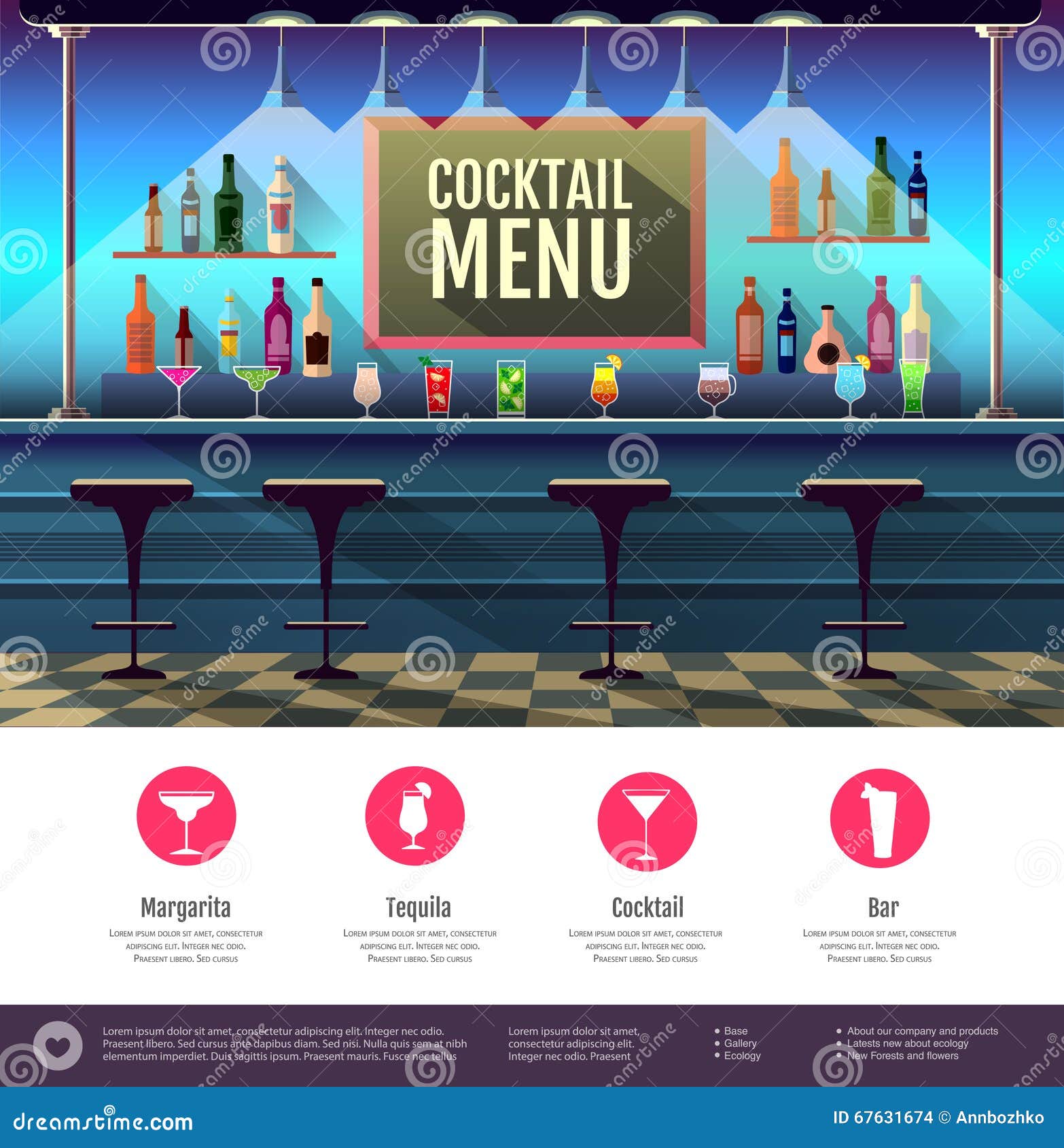 Flat Style Interior of Cocktail Bar Stock Vector - Illustration of ...