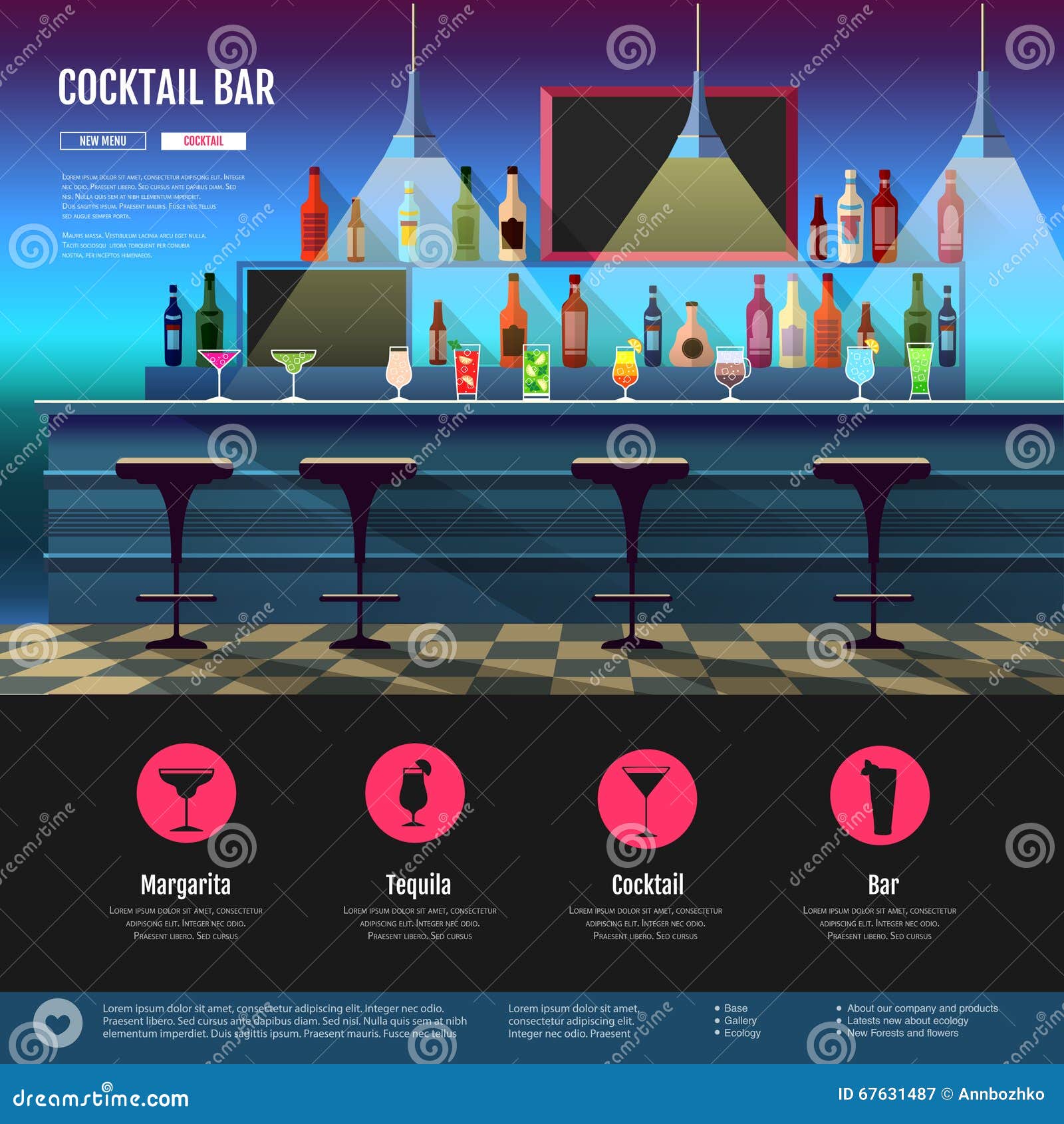 Flat Style Interior of Cocktail Bar Stock Vector - Illustration of mary ...