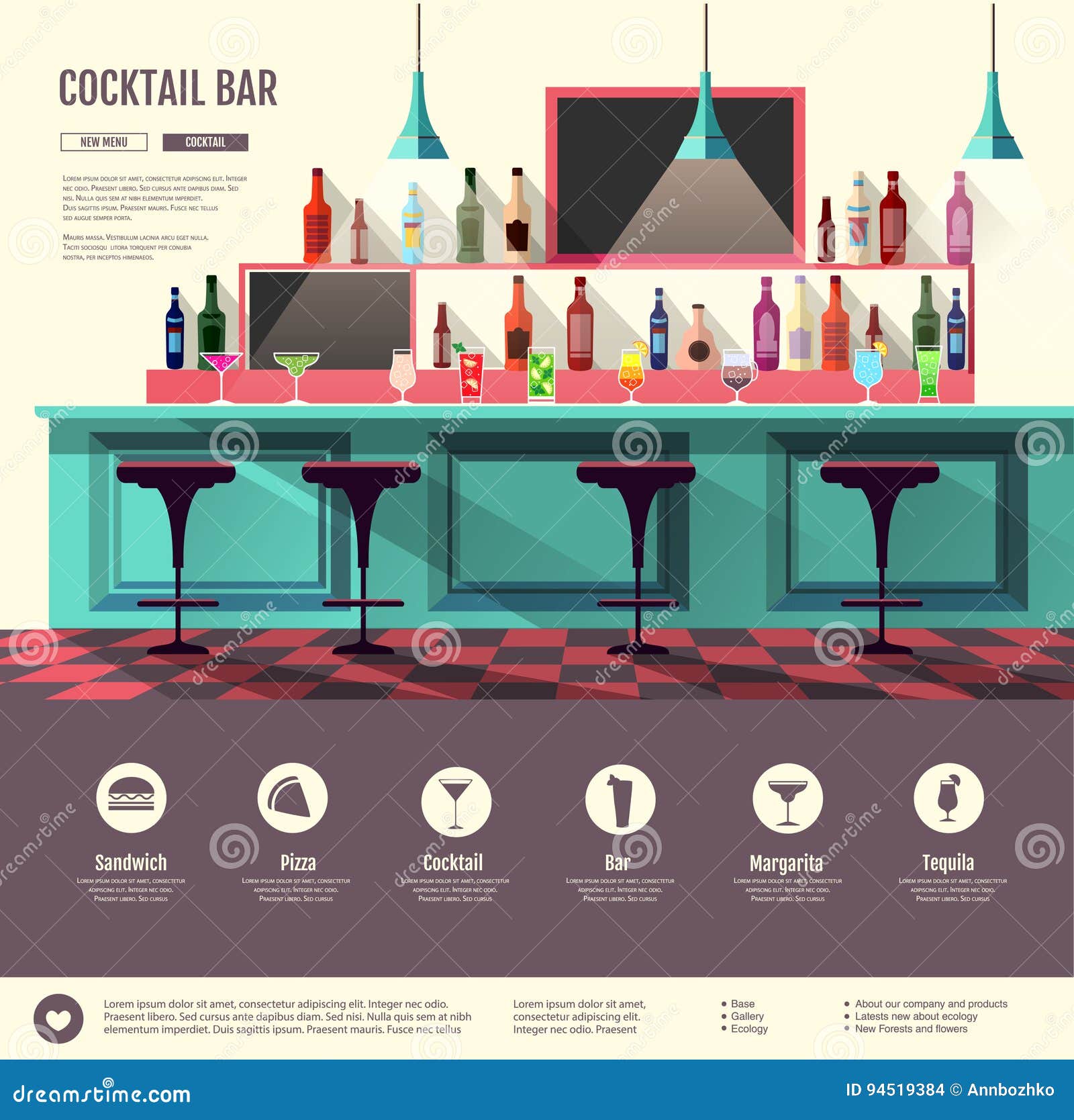 Flat Style Interior of Cocktail Bar. Web Site Design. Cocktail M Stock ...