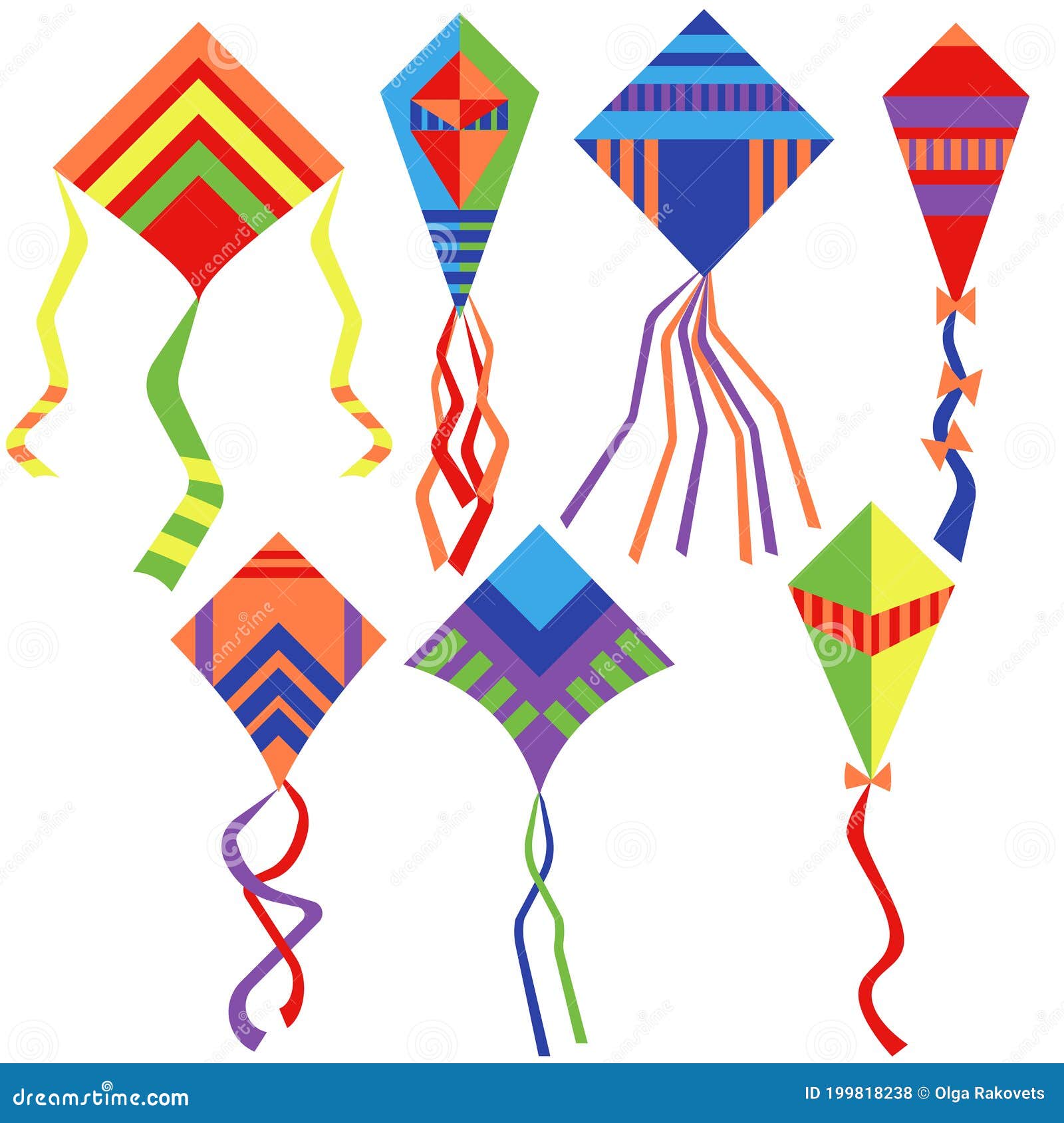 Flat Style Kite Set in Bright Colors, Diamond Shaped Kite with ...