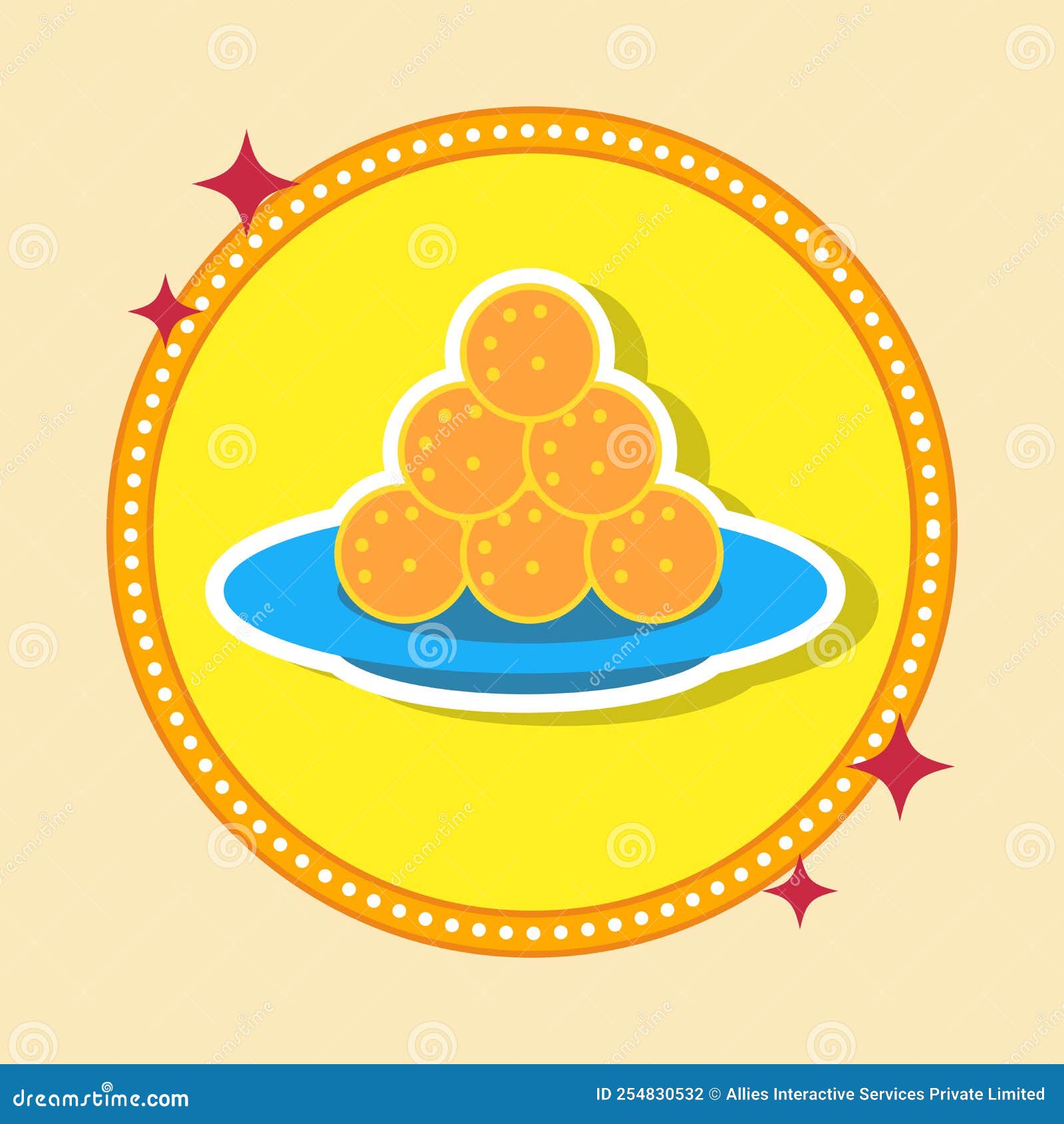 Flat Style Laddu Sweets Ball Plate Icon or Symbol in Sticker Stock ...