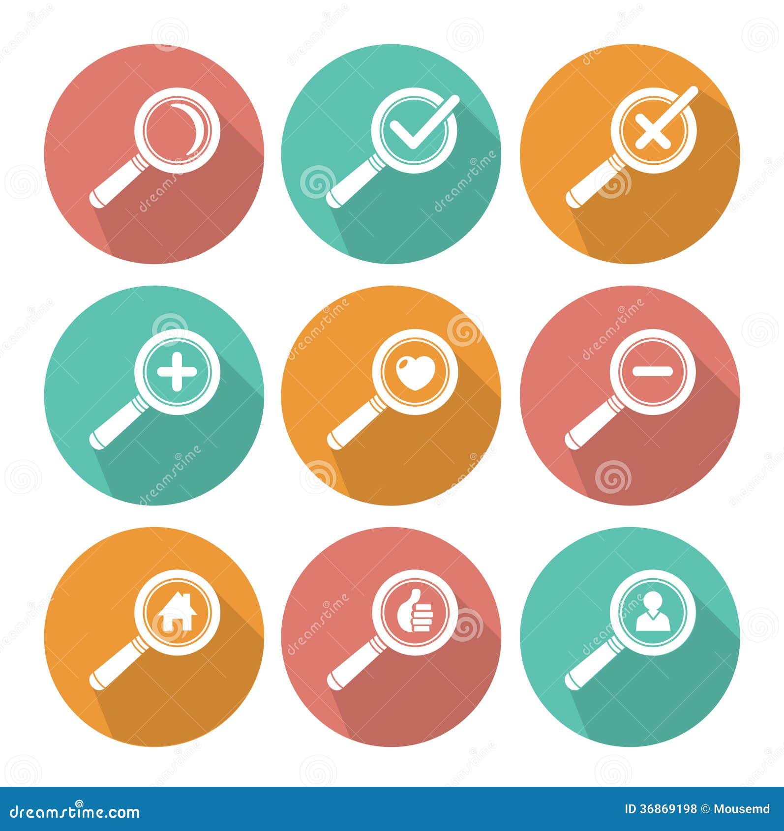 Flat Style Magnifier Icon Set Stock Vector - Illustration of creative ...