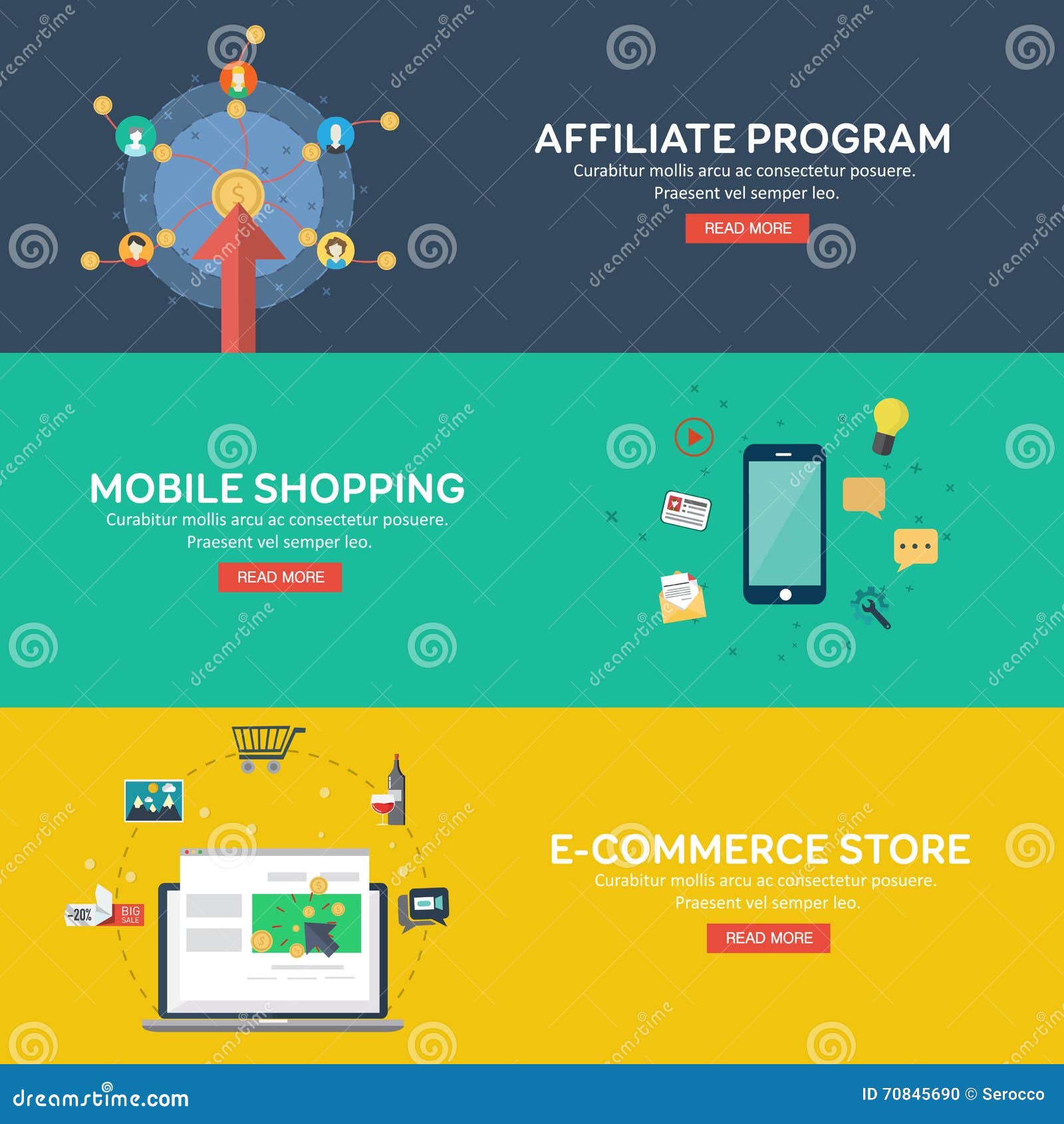 Flat Style Mobile Shopping, E-commerce Store and Affiliate Program ...