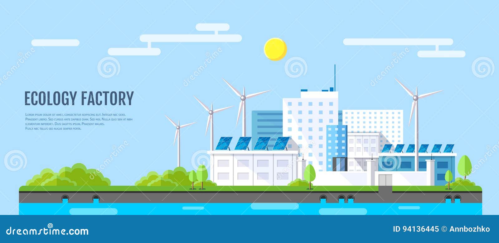 Flat Style Modern Design of Ecology Factory Landscape Stock Vector ...