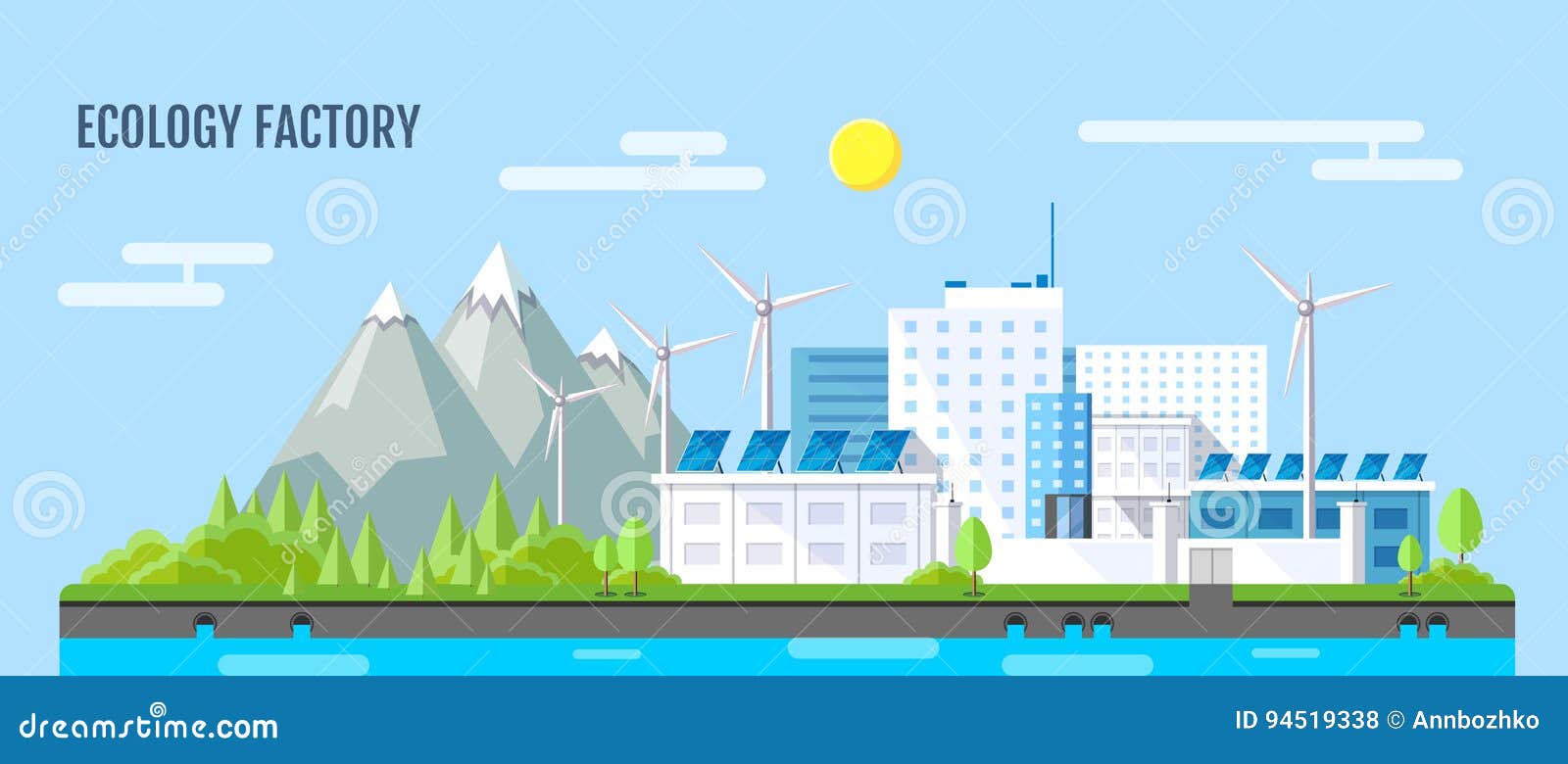 Flat Style Modern Design of Ecology Factory Landscape Stock Vector ...