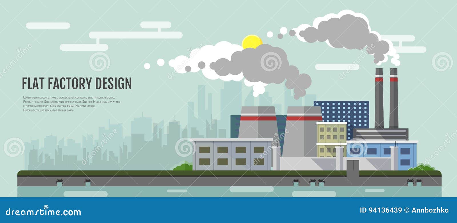 Flat Style Modern Design of Industrial Factory Landscape Stock Vector ...