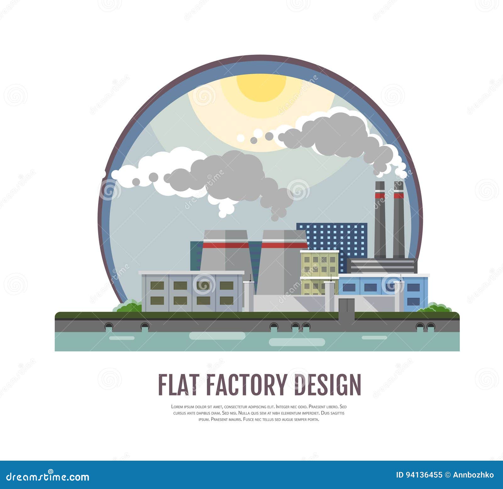 Flat Style Modern Design of Industrial Factory Landscape Stock Vector ...