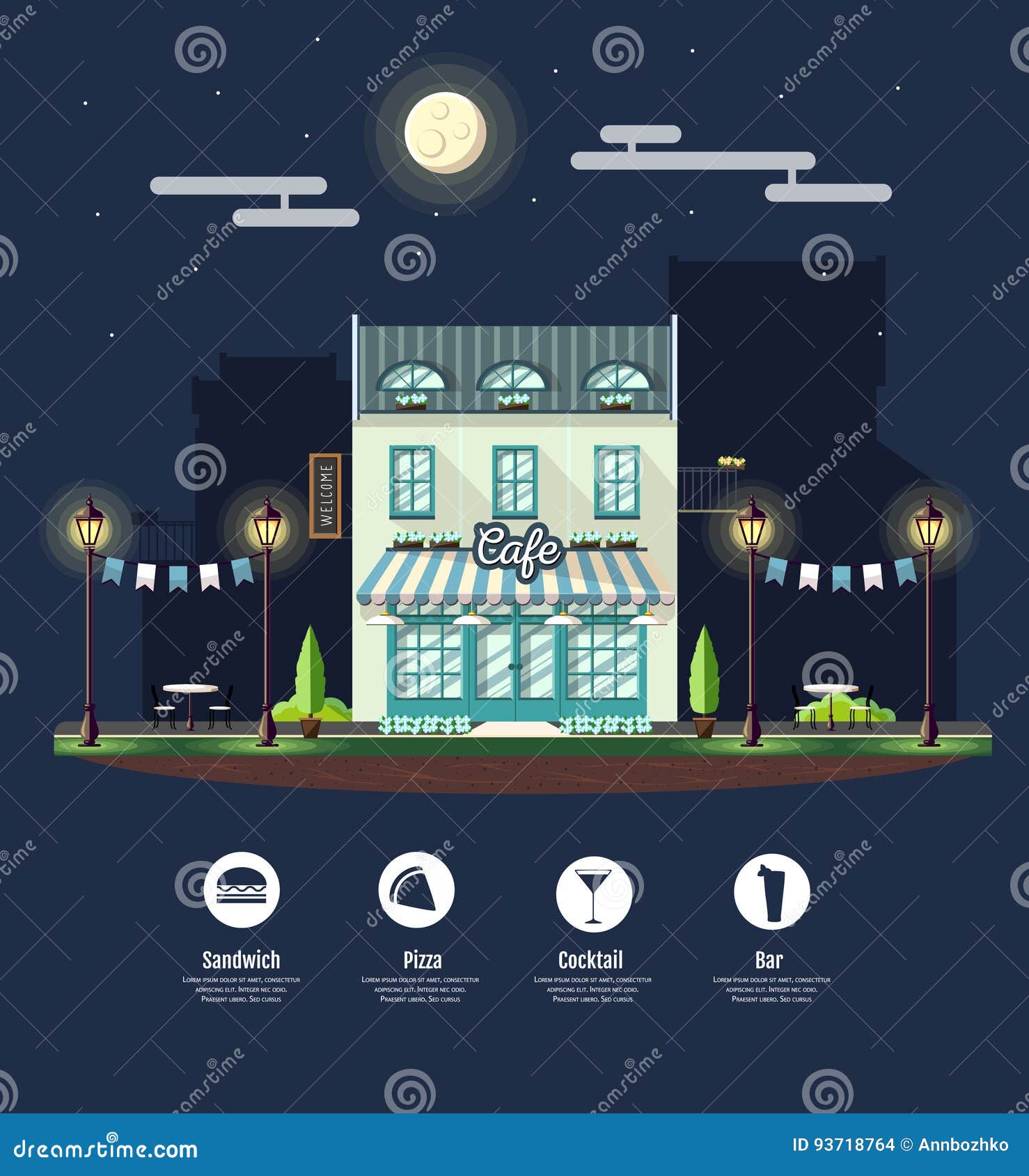 Flat Style Modern Icon Design of Cafe Building. Stock Vector ...