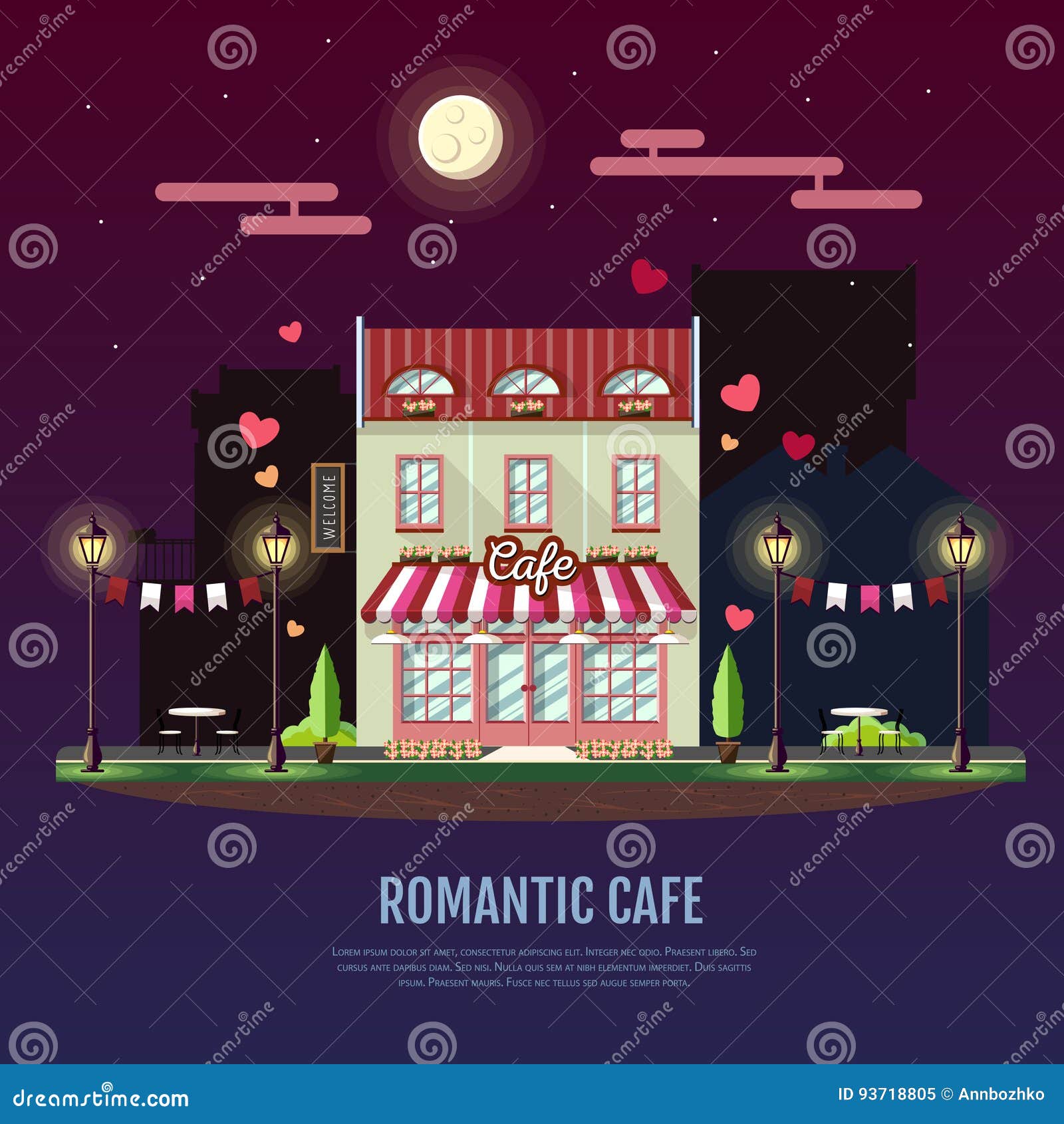 Flat Style Modern Icon Design of Romantic Cafe Building. Stock Vector ...