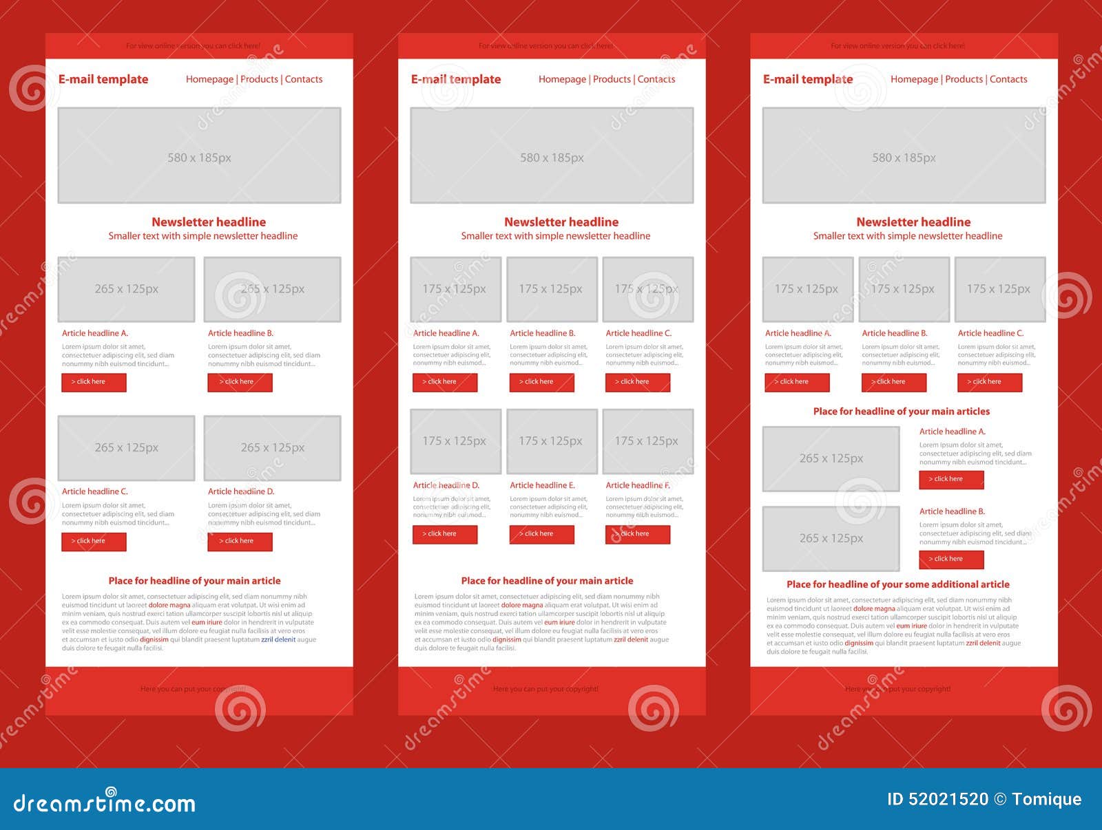 Flat Style Newsletter Red Template Stock Illustration - Illustration of ...