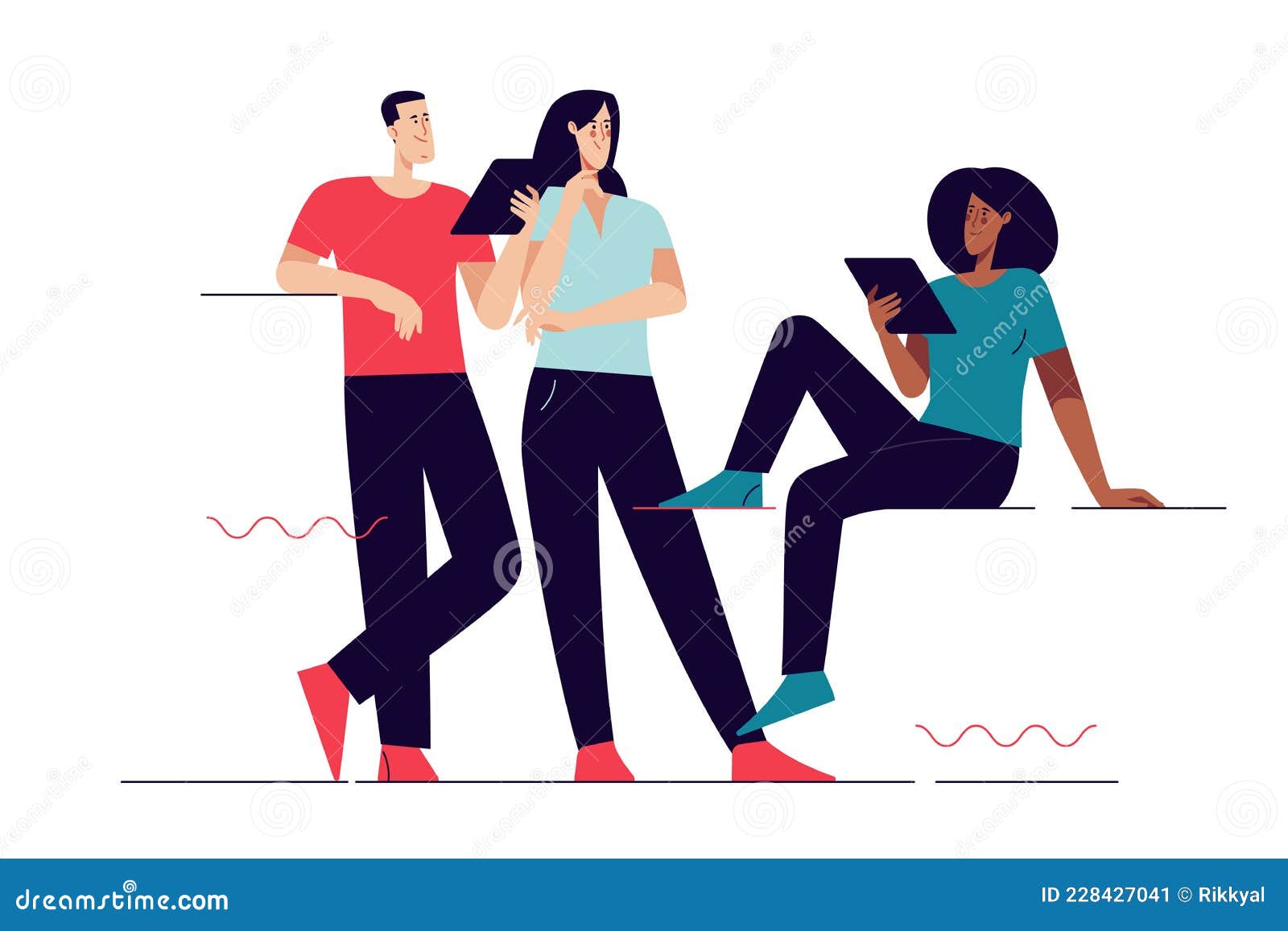 Flat Style Outline Vector Illustration Depicting Group of People on the ...