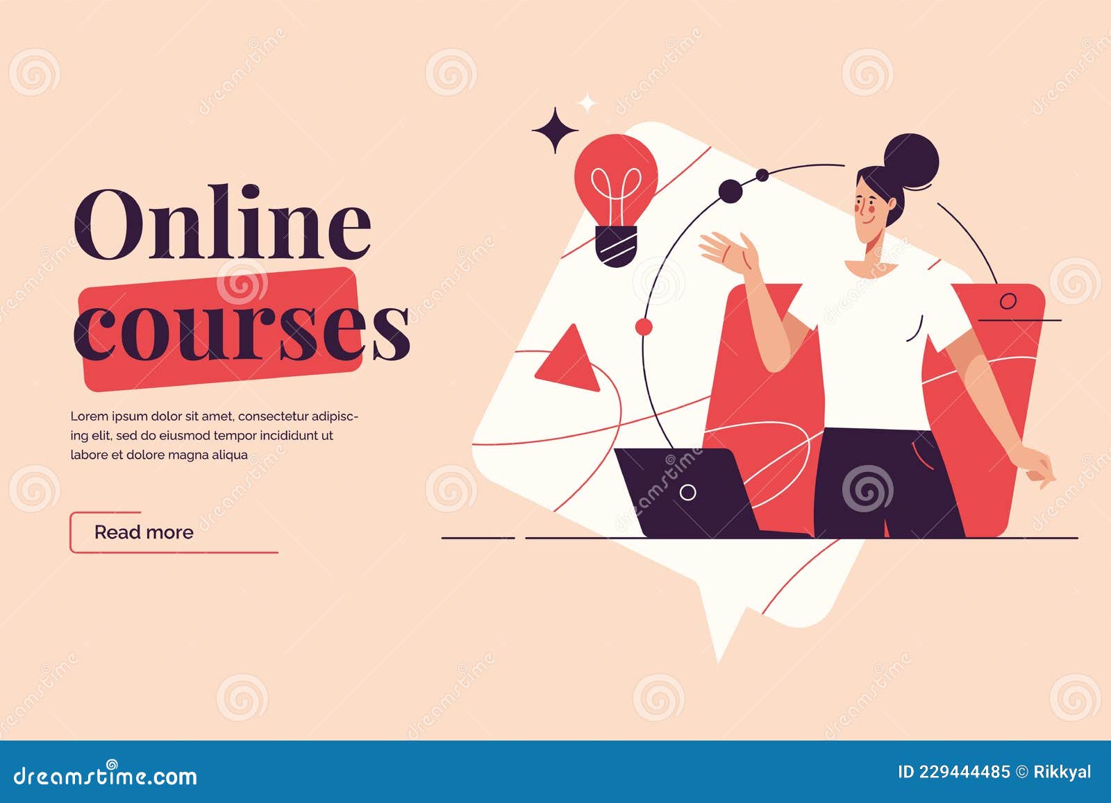 Flat Style Outline Vector Illustration on the Subject of Online Courses ...