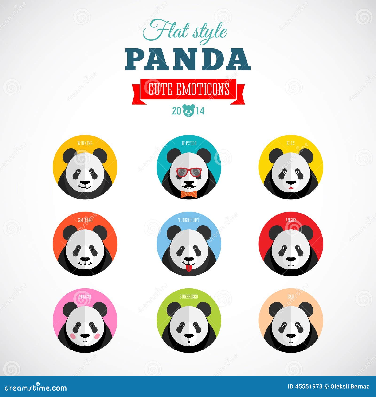 Flat Style Panda Emoticons Vector Set Stock Vector - Illustration of ...