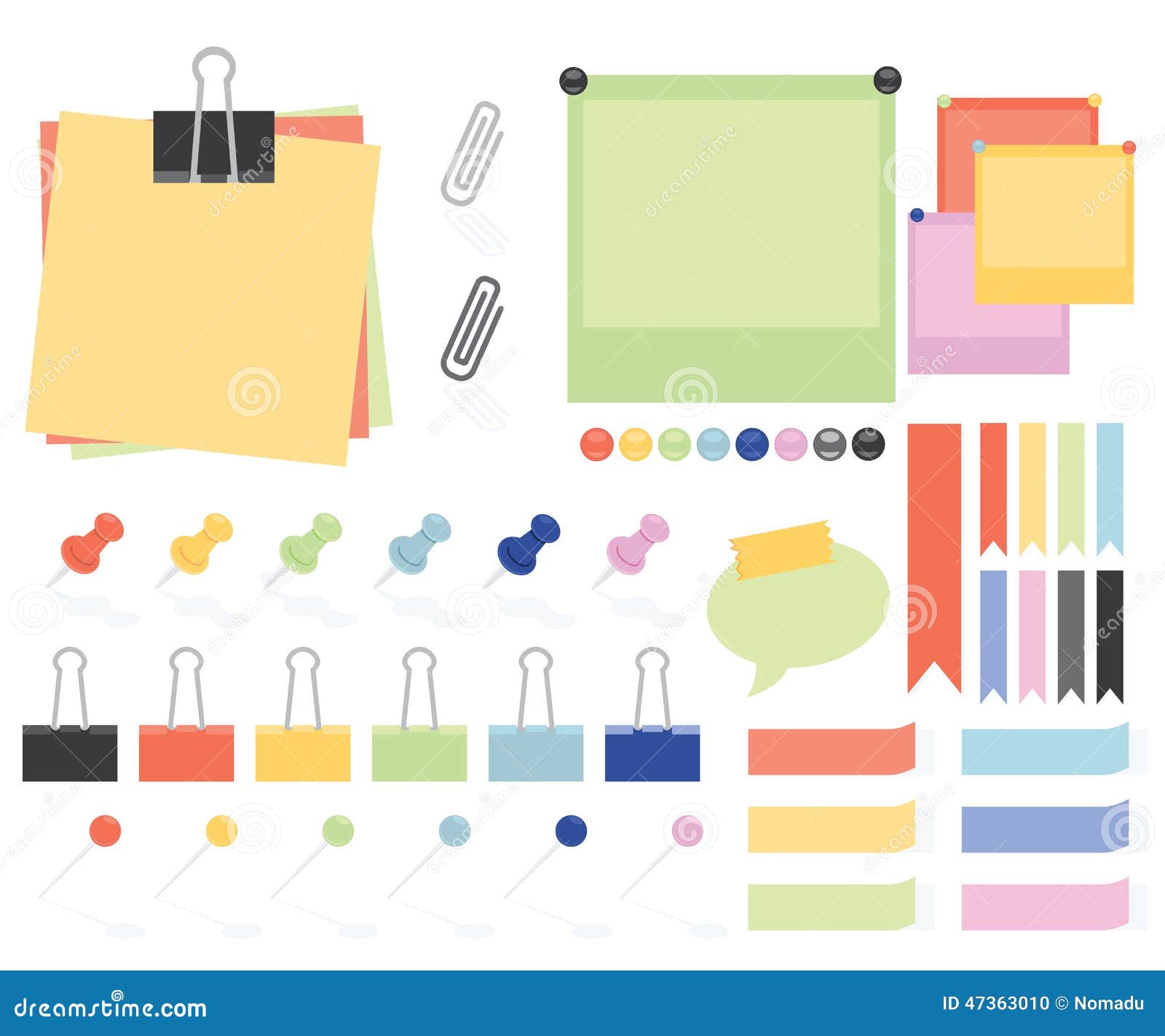 Flat Style Paper Notes and Stickers Stock Vector - Illustration of ...