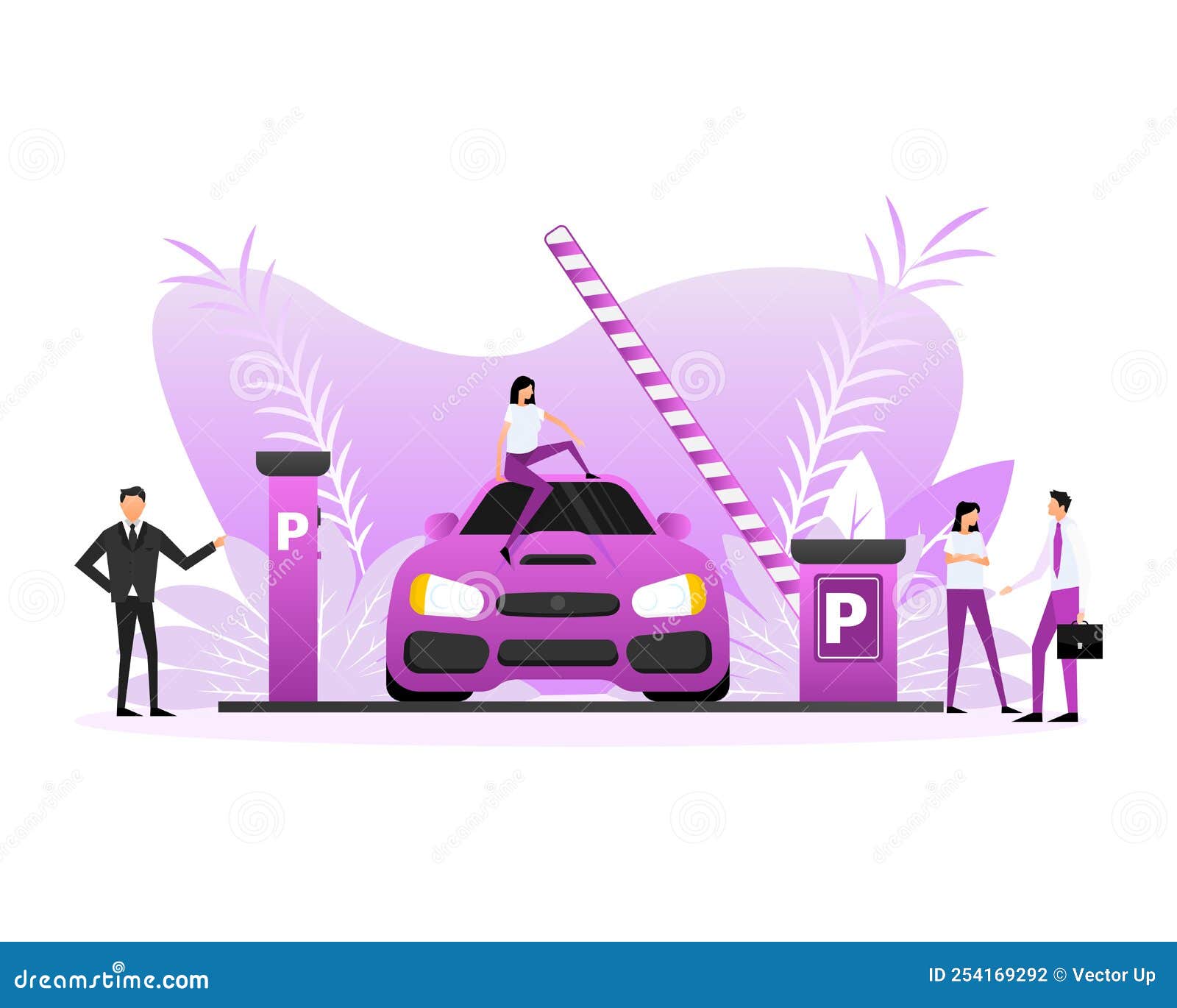 Flat Style Parking with Car and People. Cartoon Vector Illustration ...