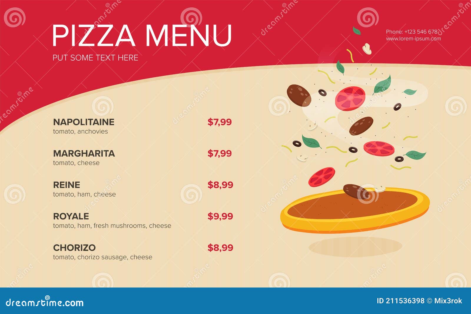 Flat Style. Pizza Card Menu Stock Vector - Illustration of dinner ...