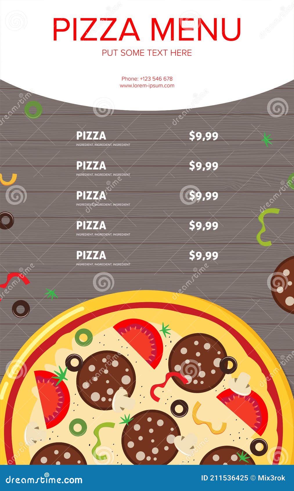 Flat Style. Pizza Card Menu Stock Vector - Illustration of restaurant ...