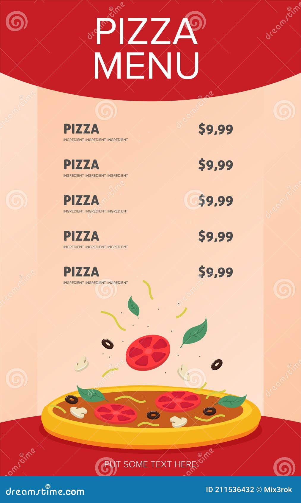 Flat Style. Pizza Card Menu Stock Vector - Illustration of round, pizza ...