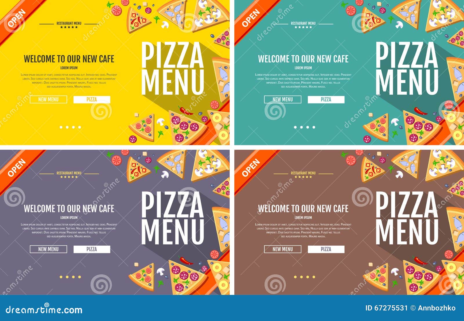 Flat Style Pizza Menu Concept Web Site Design. Stock Vector ...