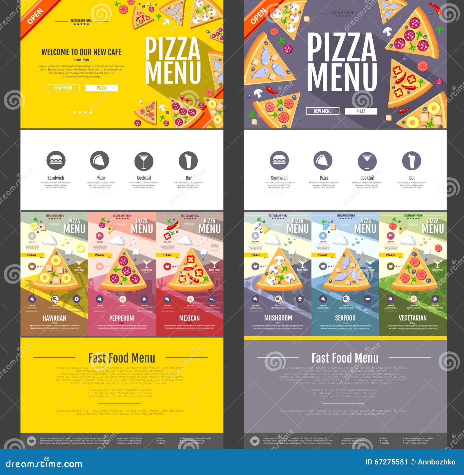 Flat Style Pizza Menu Concept Web Site Design. Stock Vector ...