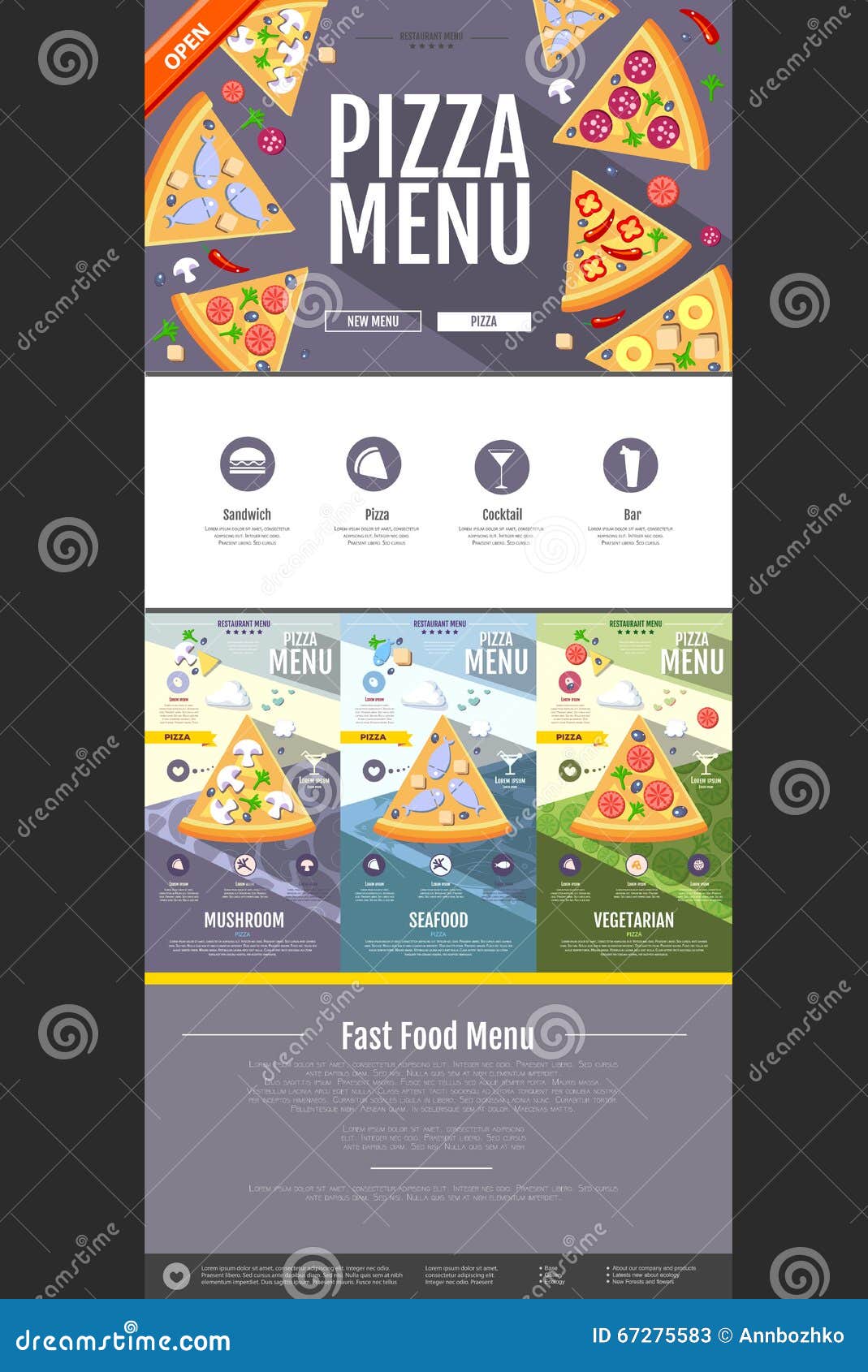 Flat Style Pizza Menu Concept Web Site Design. Stock Vector ...