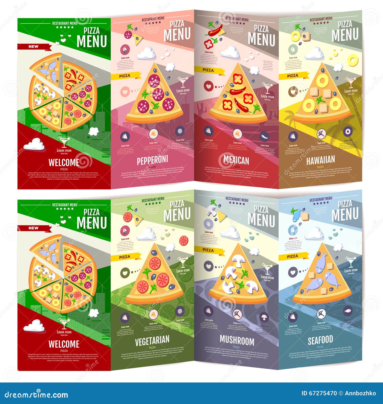 Flat Style Pizza Menu Design. Document Template Stock Vector ...