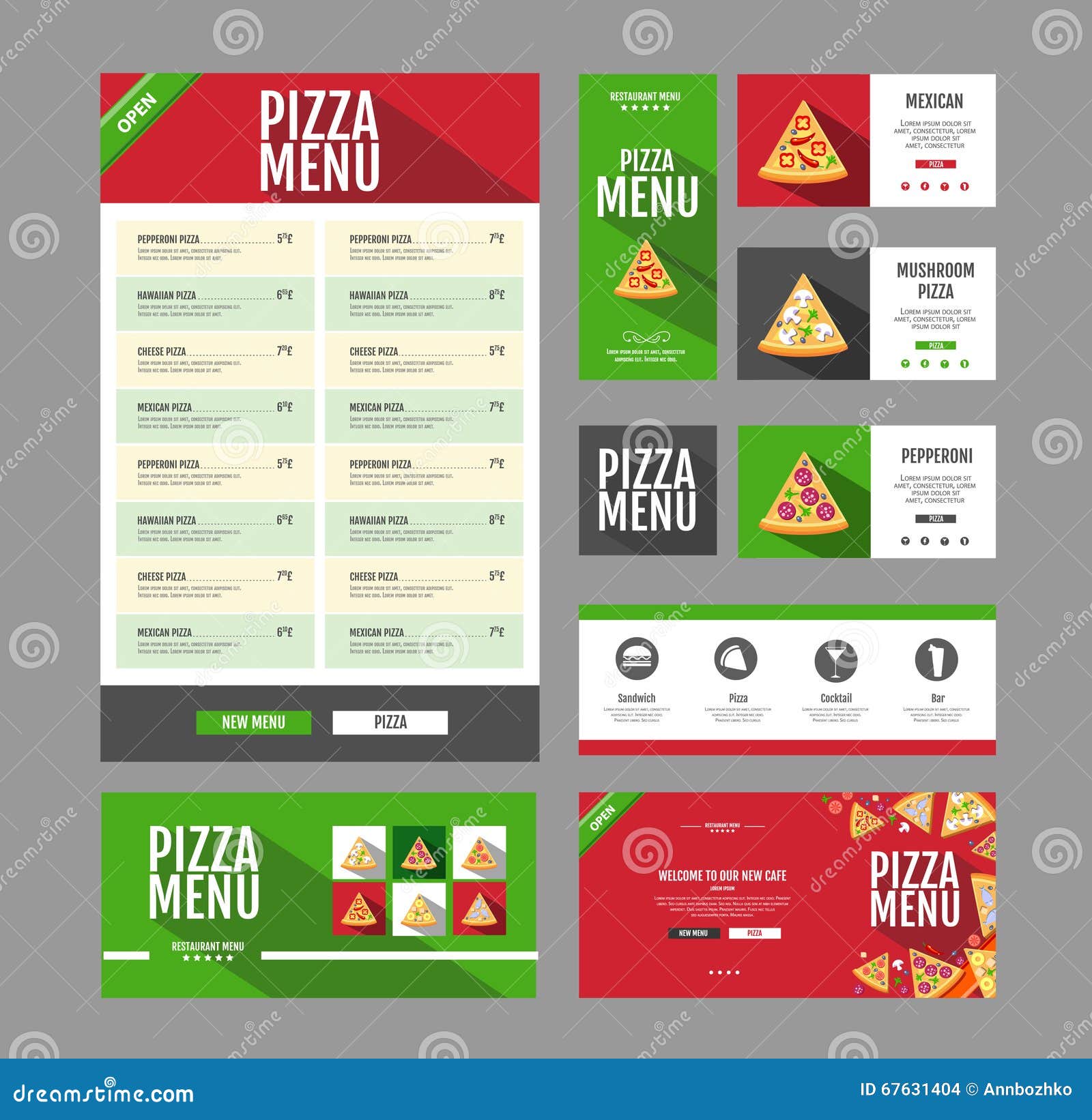 Flat Style Pizza Menu Design. Document Template Stock Vector ...