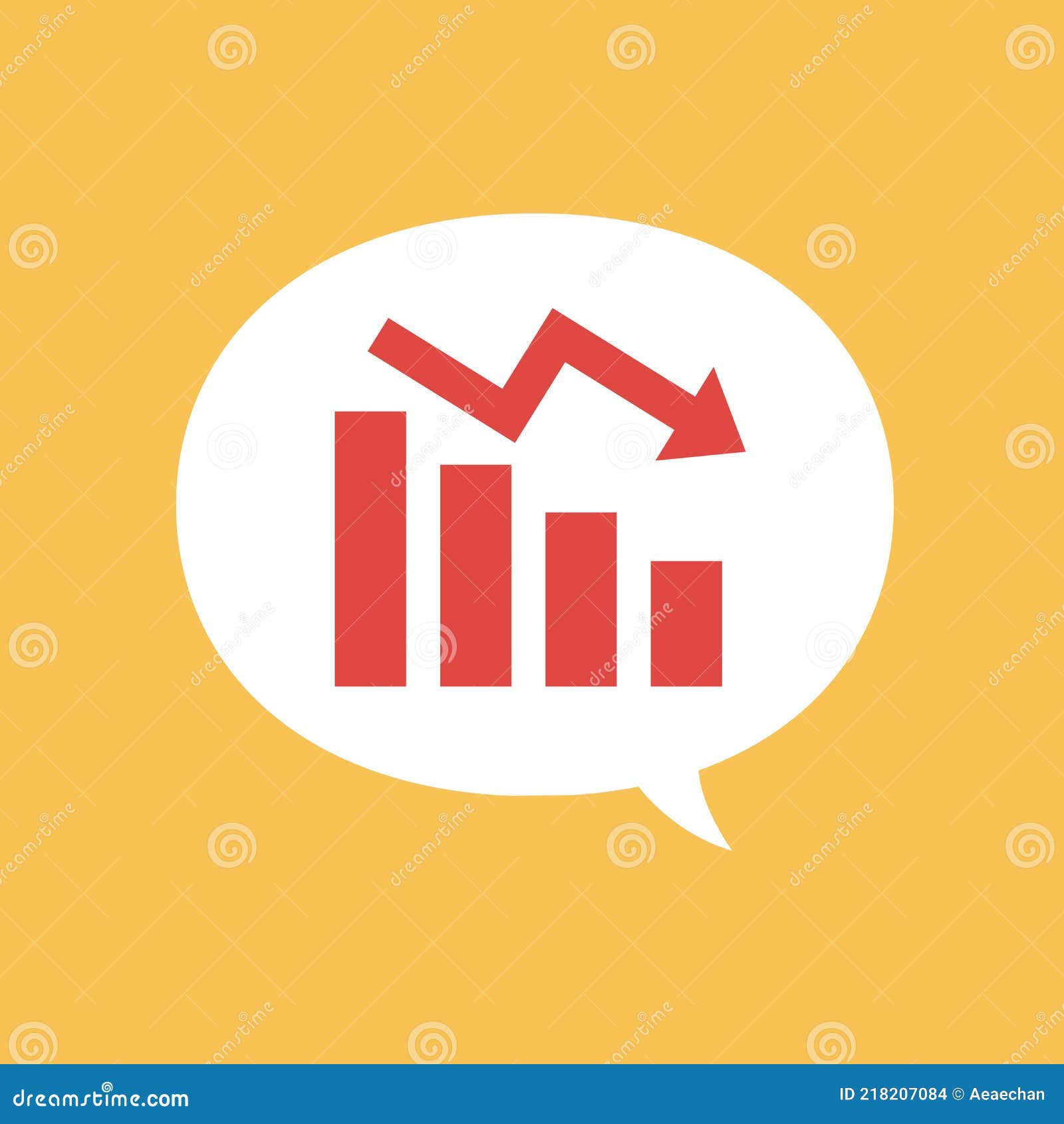 Flat Style of Red Down Chart in White Bubble Stock Illustration ...