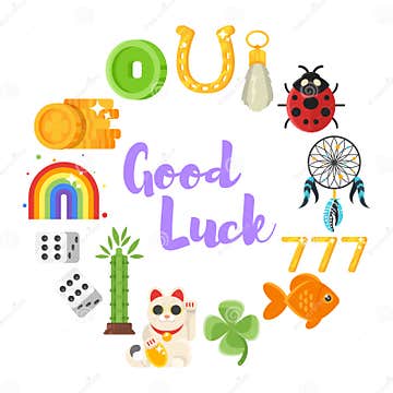 Flat Style Set of Luck Objects. Stock Vector - Illustration of color ...