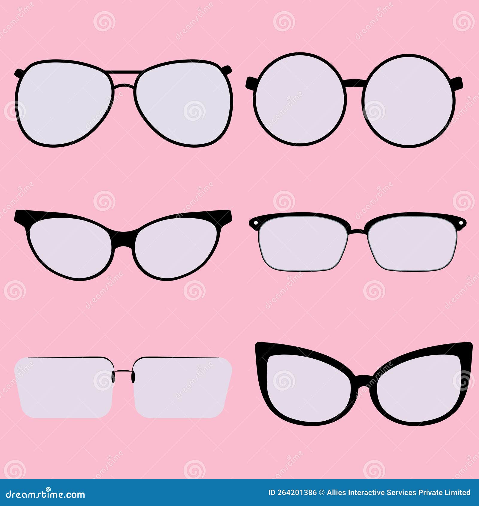 Flat Style Six Specs Frame Shape Collection on Pink Stock Illustration ...