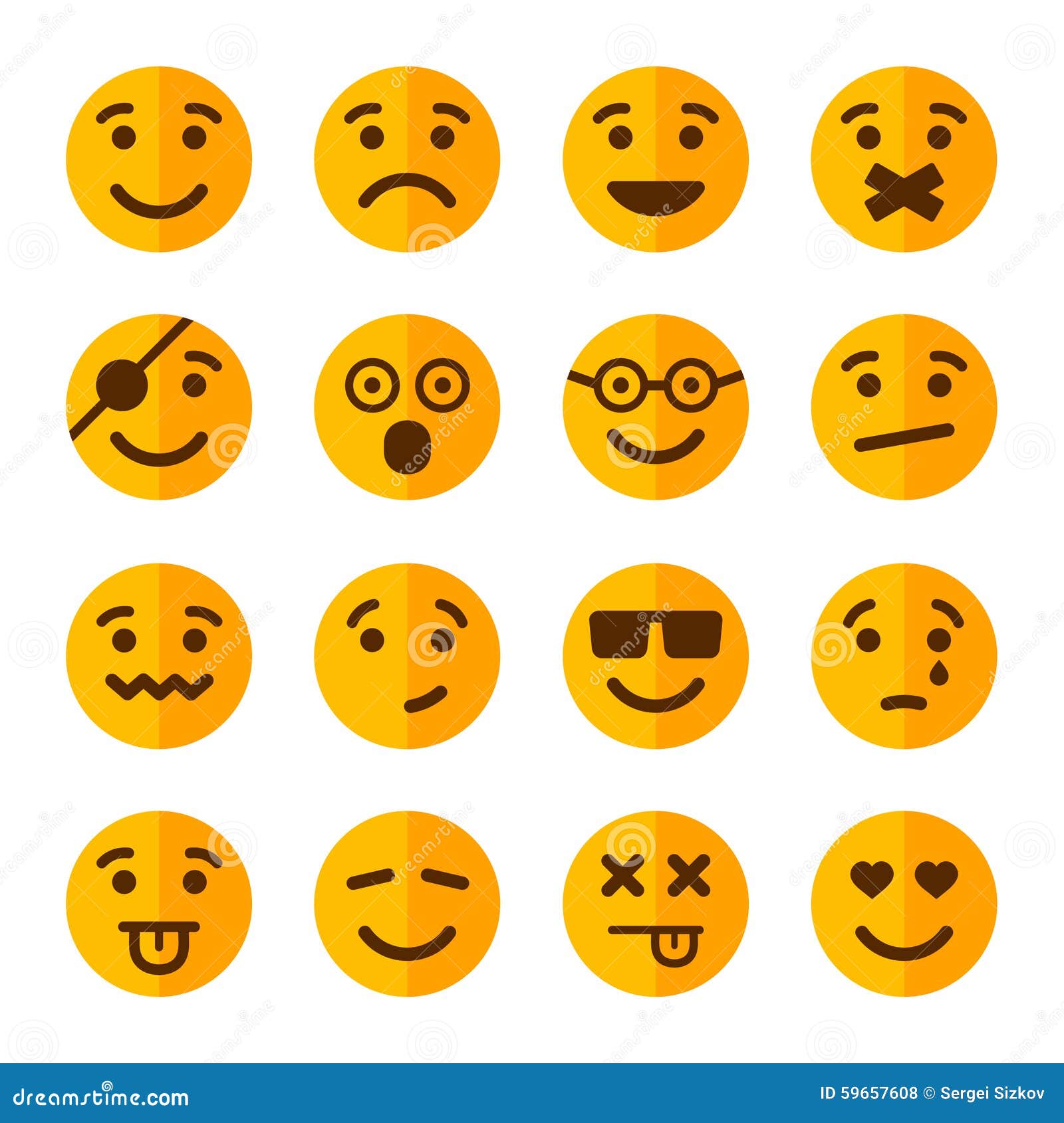 Flat Style Smile Emotion Icons Set. Vector Stock Vector - Illustration ...