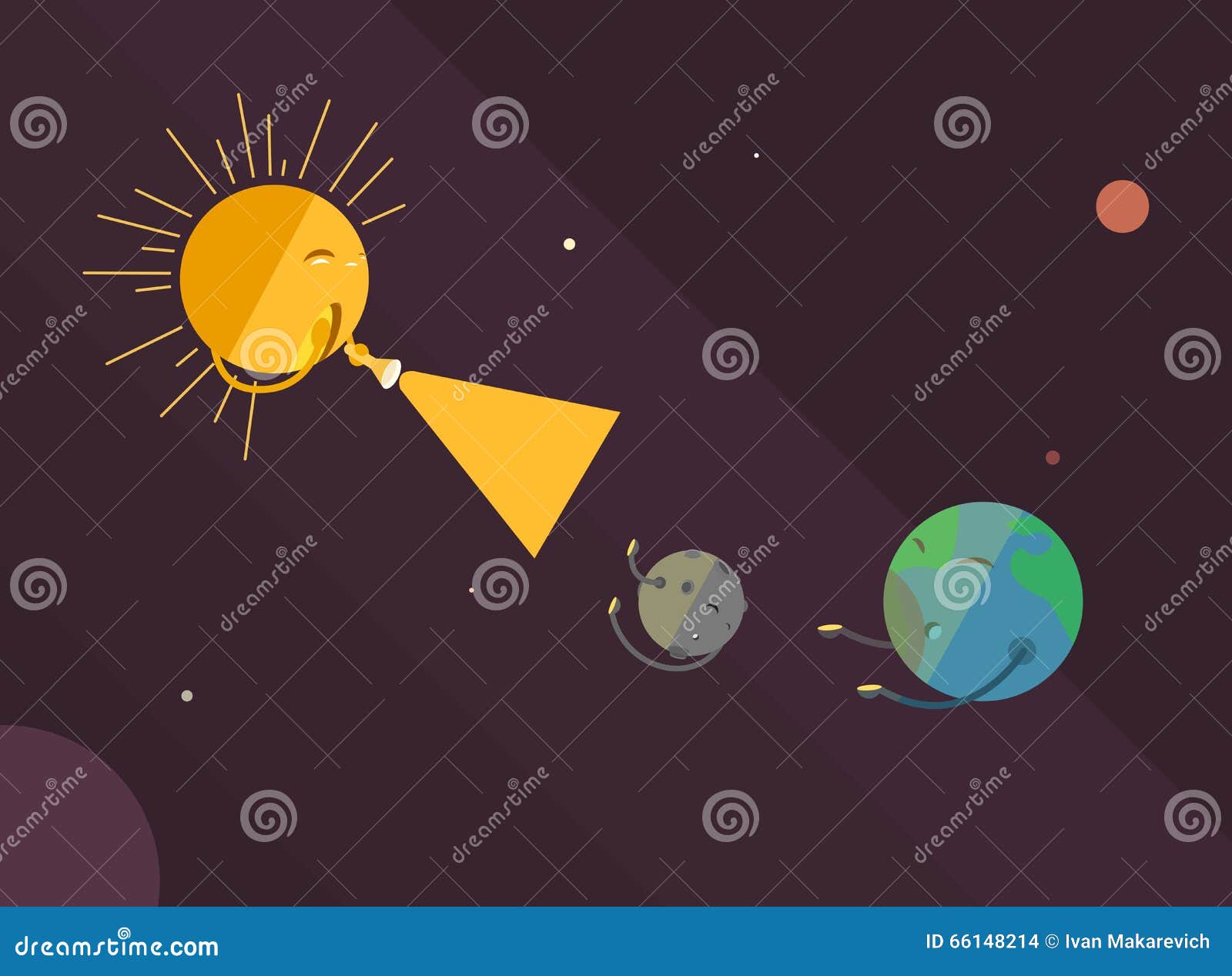Flat Style Solar System Illustration with Planets, Stars and Sun Stock ...
