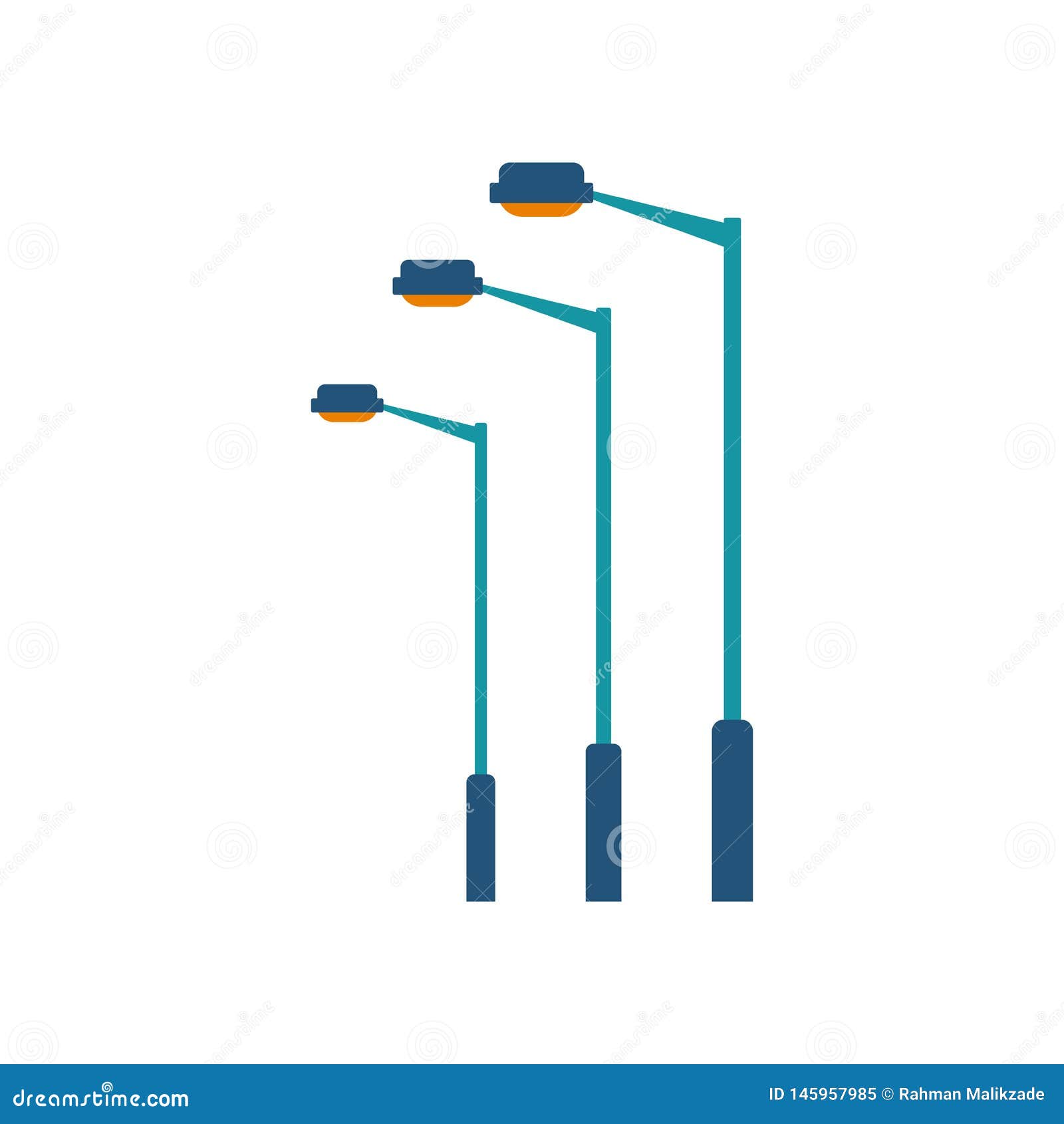 Flat Style Street Lamp Vector. Simple and Elegant Pole with Yellow ...