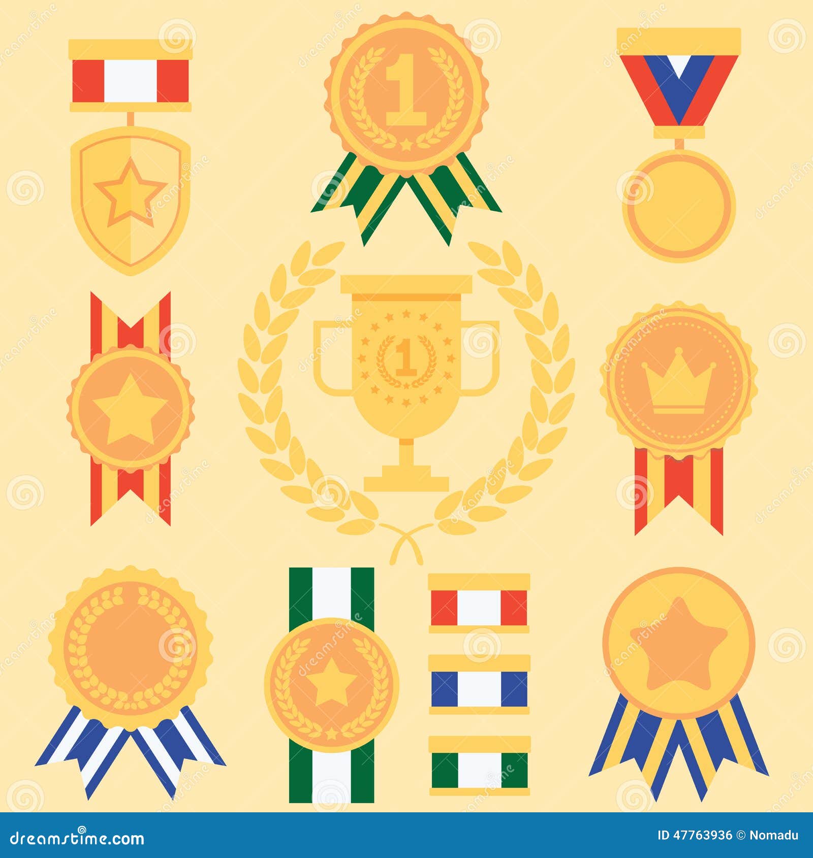 Flat Style Success Icons Medals Set Stock Vector - Illustration of ...