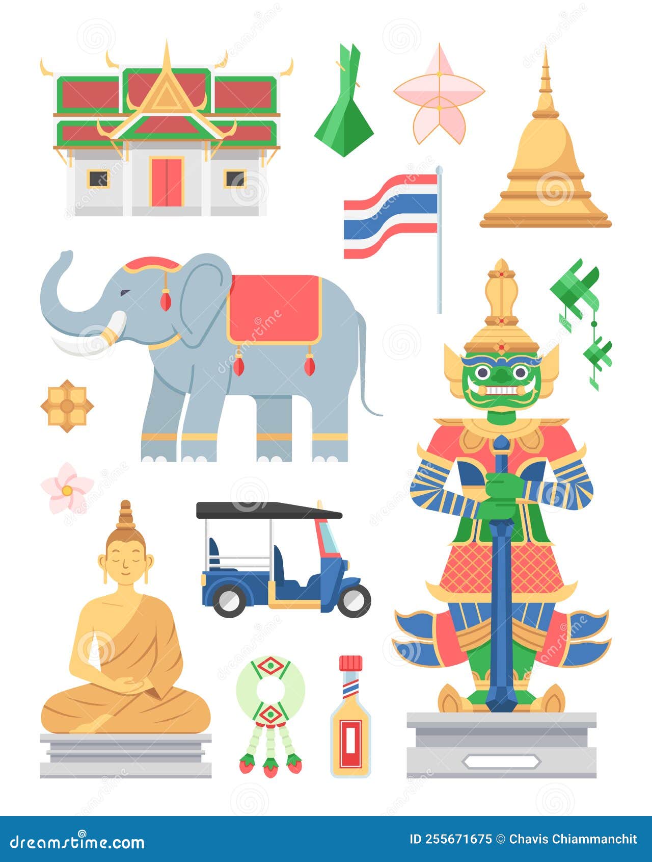 Flat Style Thailand Elements Set Vector Illustration Stock Vector ...