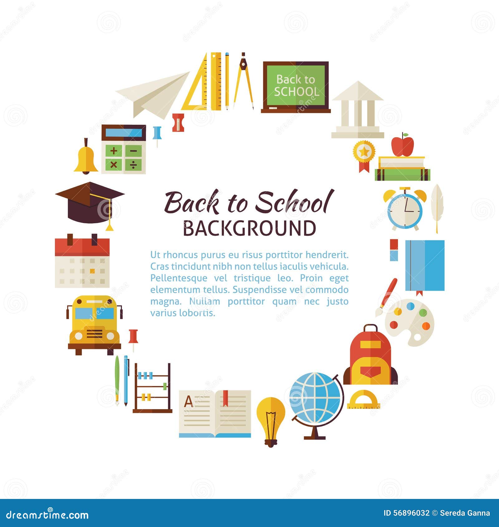 Flat Style Vector Circle Template of Back To School and Educatio Stock ...