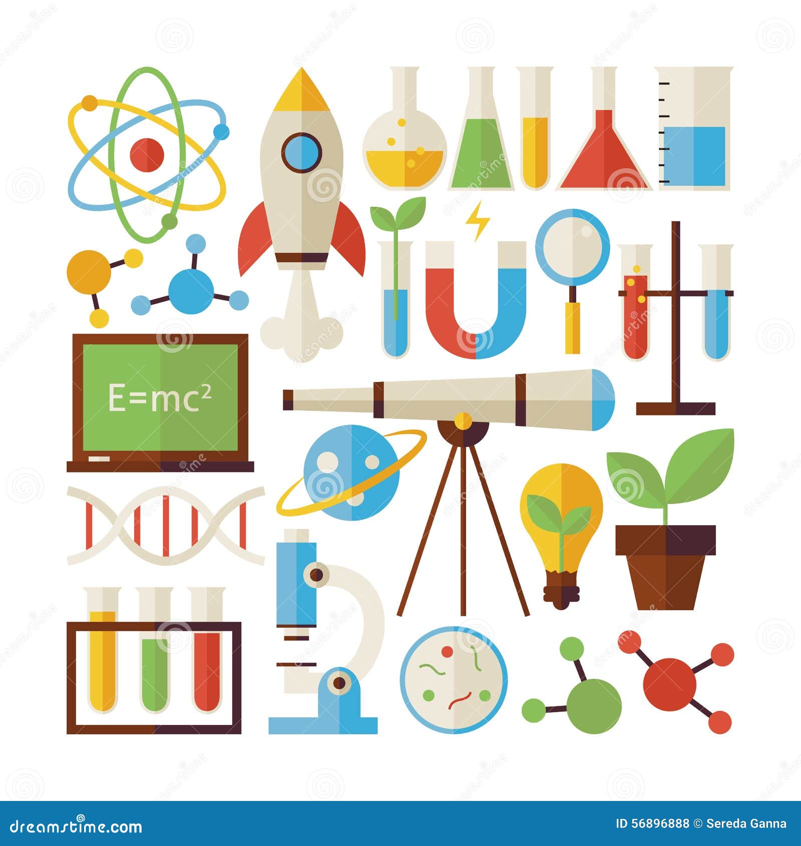 Flat Style Vector Collection of Science and Education Objects is Stock ...