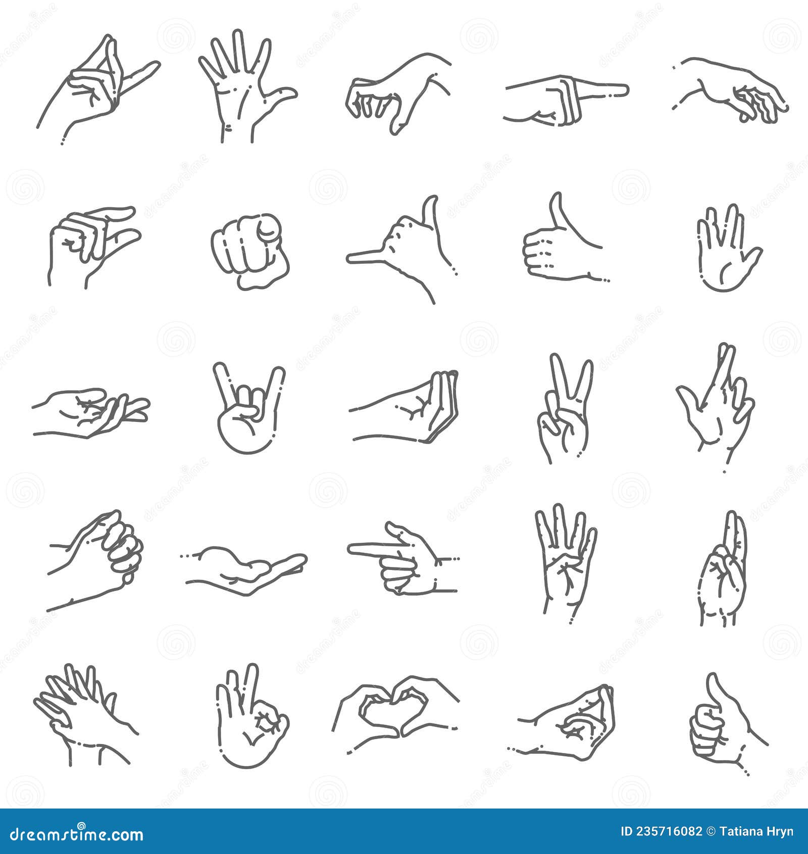 Hand Gestures Line Icon Set Stock Vector - Illustration of symbol ...