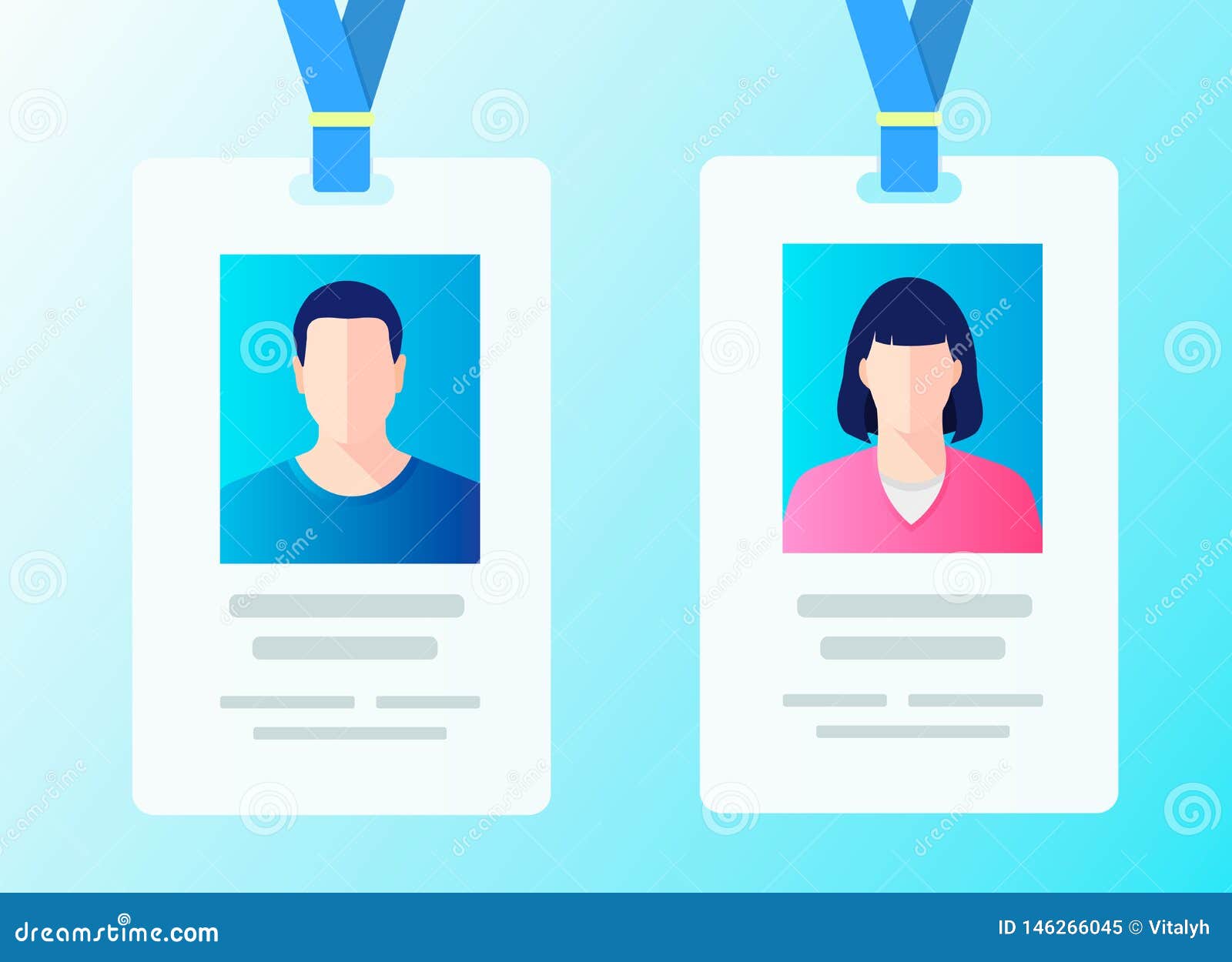 Flat Style Vector Id Pass Cards With Male And Female Photos Stock