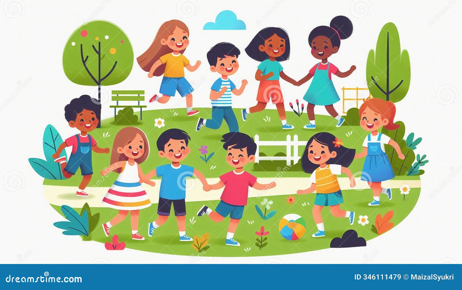 Multicultural Kids Playing in Park Stock Illustration - Illustration of ...