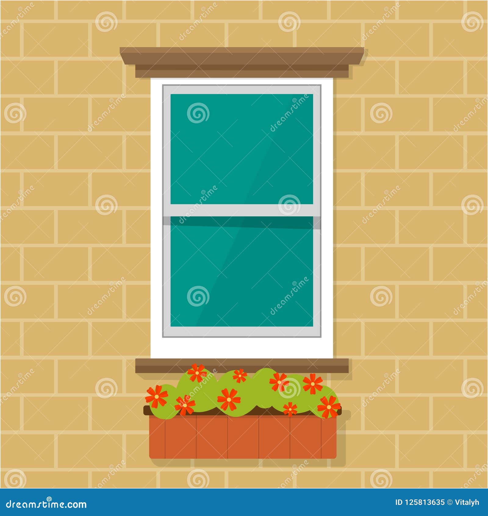 Flat Style Vector Window Illustration with Flowers Stock Vector ...
