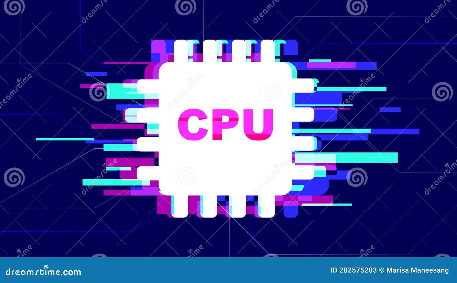 Flat Styled Glitch CPU Processor, Computer Technology Illustration ...